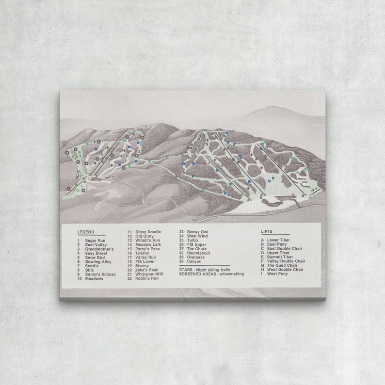 1987 Crotched Mountain Ski Map Canvas Print – Vintage Ski Lodge Wall ...