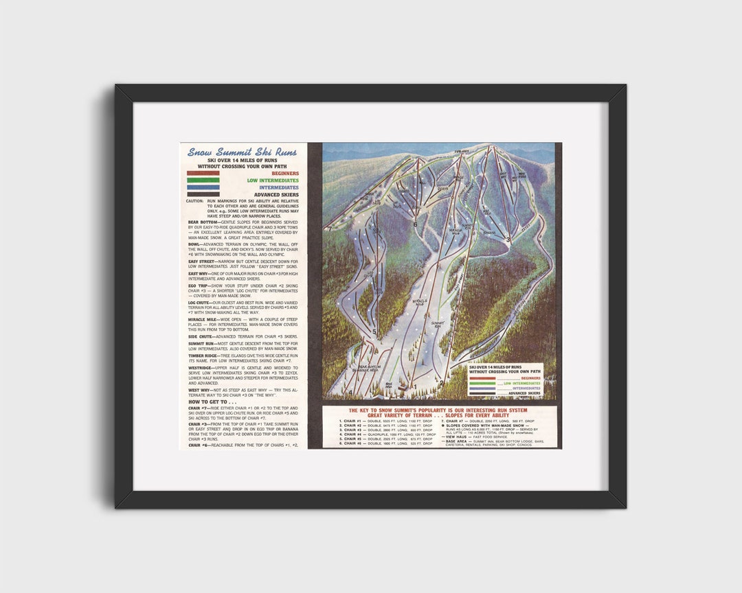 1984 Snow Summit Vintage Ski Trail Map Poster - Etsy