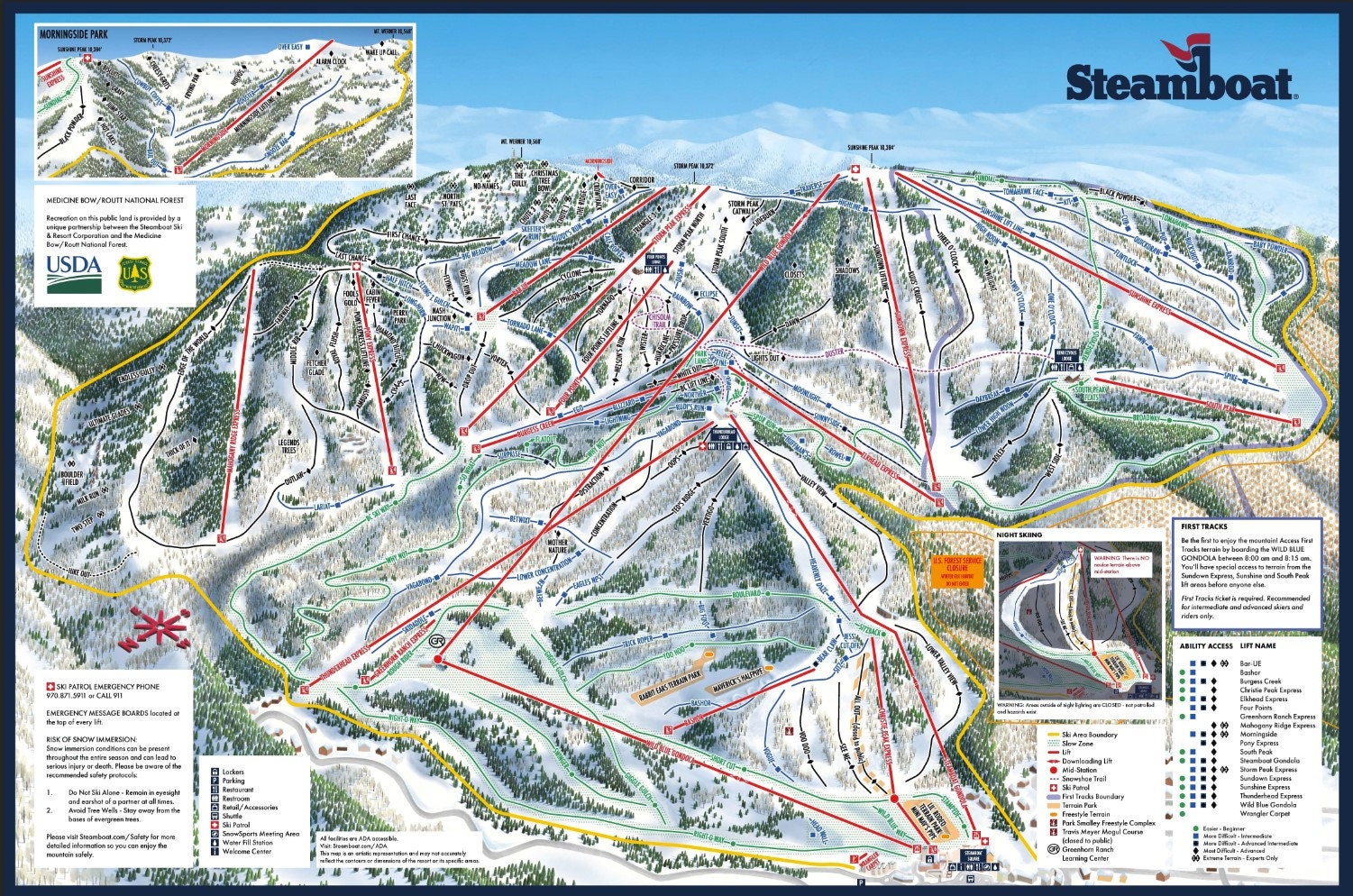 2024 STEAMBOAT RESORT Ski Trail Map Ski Home Decor, Ski Lodge Wall ...