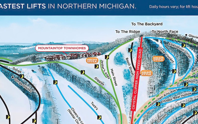 2021 CRYSTAL MOUNTAIN (michigan) Ski Trail Map - Ski Home Decor, Ski ...