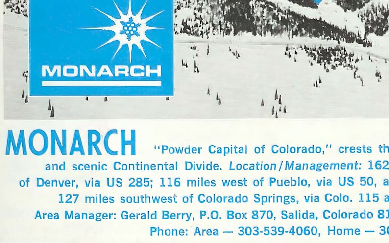1967 MONARCH MOUNTAIN Ski Trail Map - Ski Map, Ski Art, Ski Decor, Ski ...