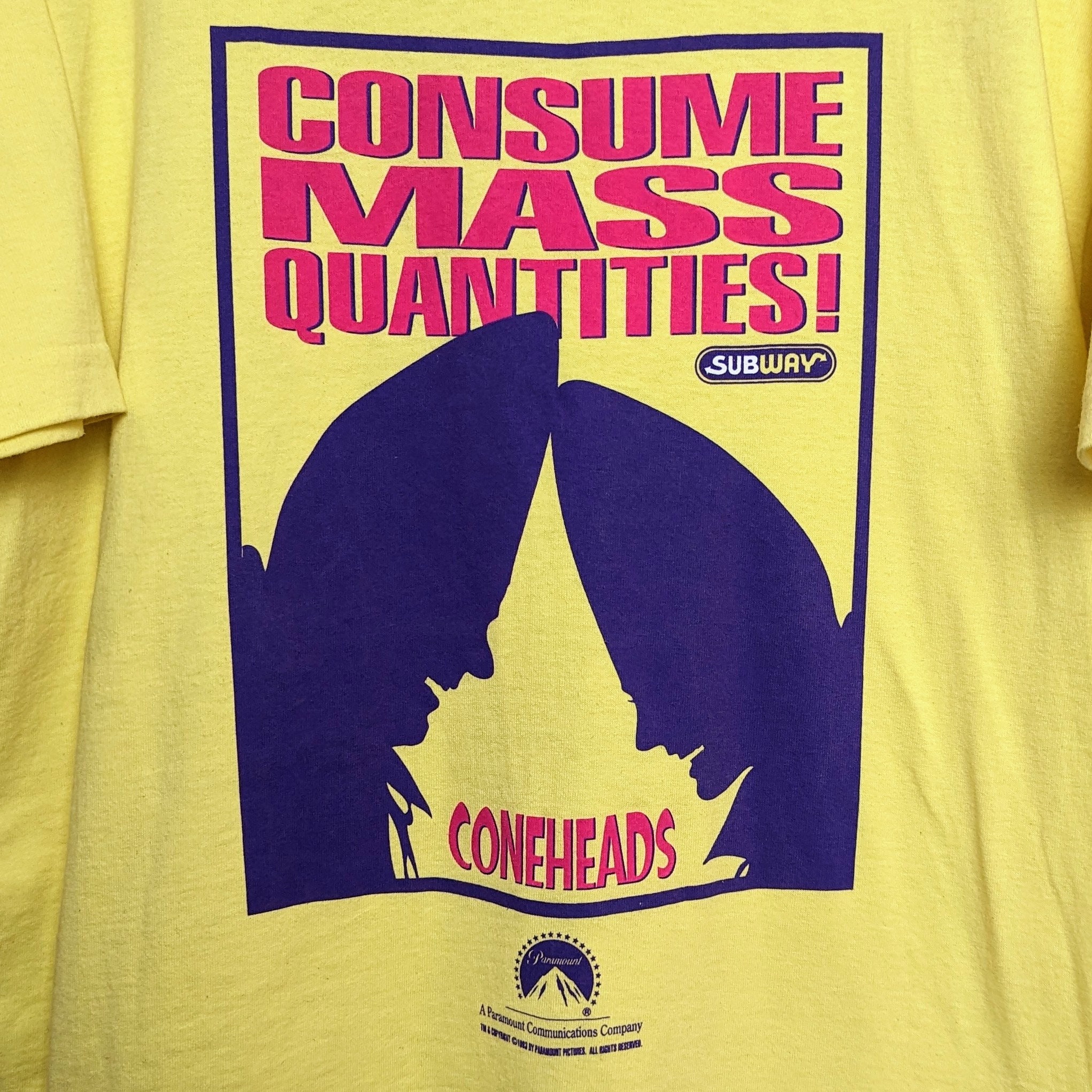 Vintage 1993 Coneheads Consume Mass Quantities Subway Movie Promo Shirt ...