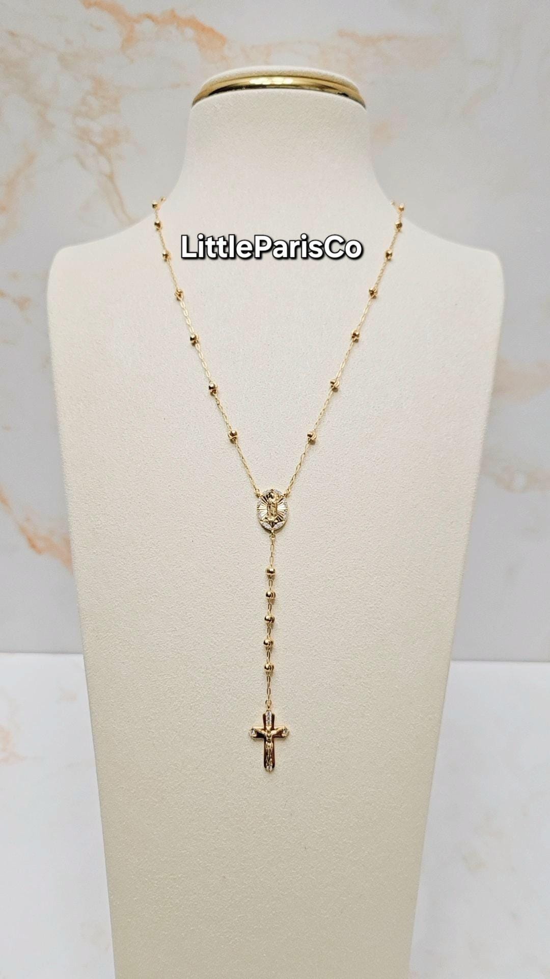 Diamond Cut Beads Rollo Chain Rosary Gold Necklace: 18K Gold Plated ...