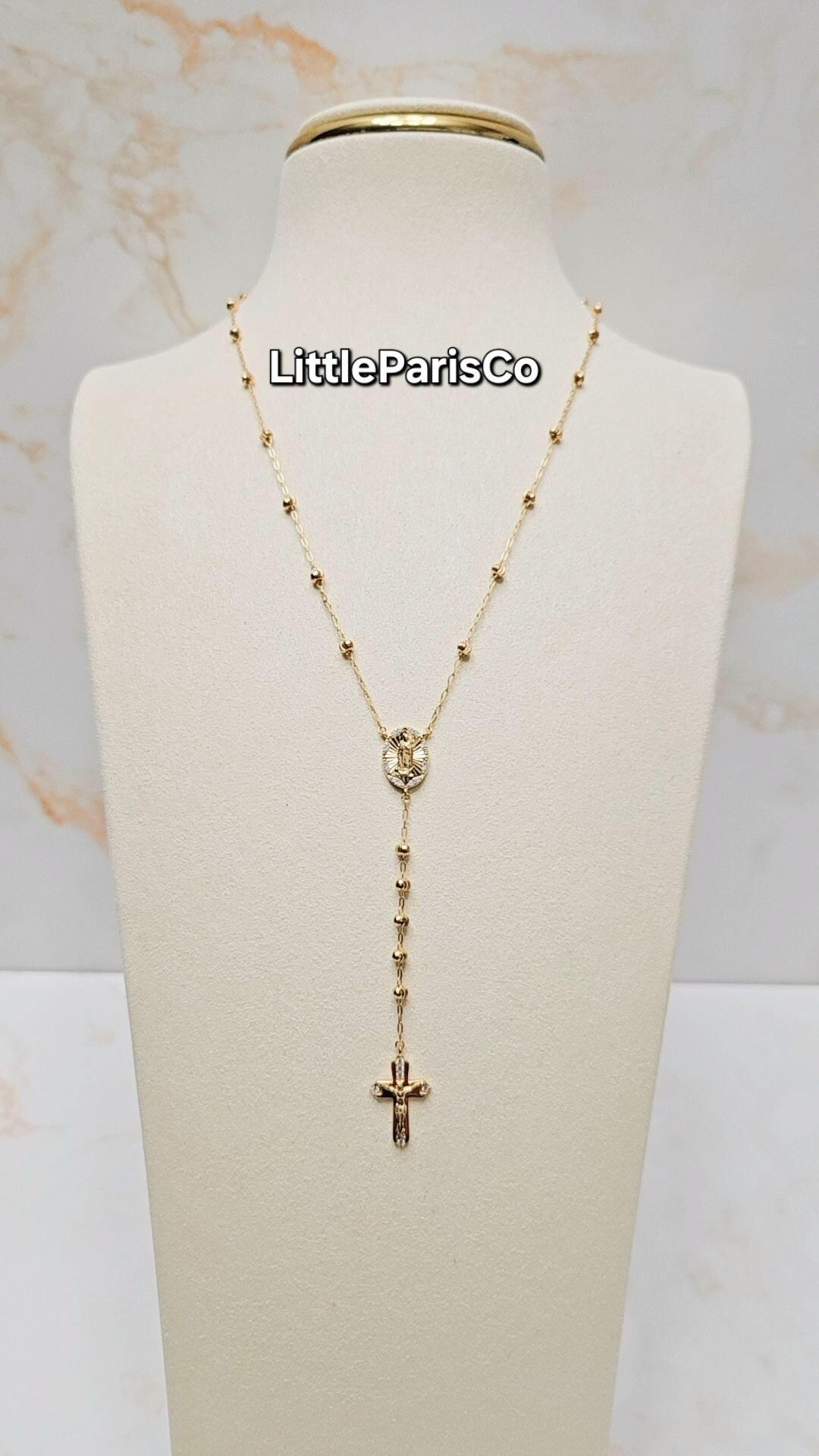 Rosary Necklace Diamond Cut Rollo Gold Chain, 925 Silver, 18K Gold ...