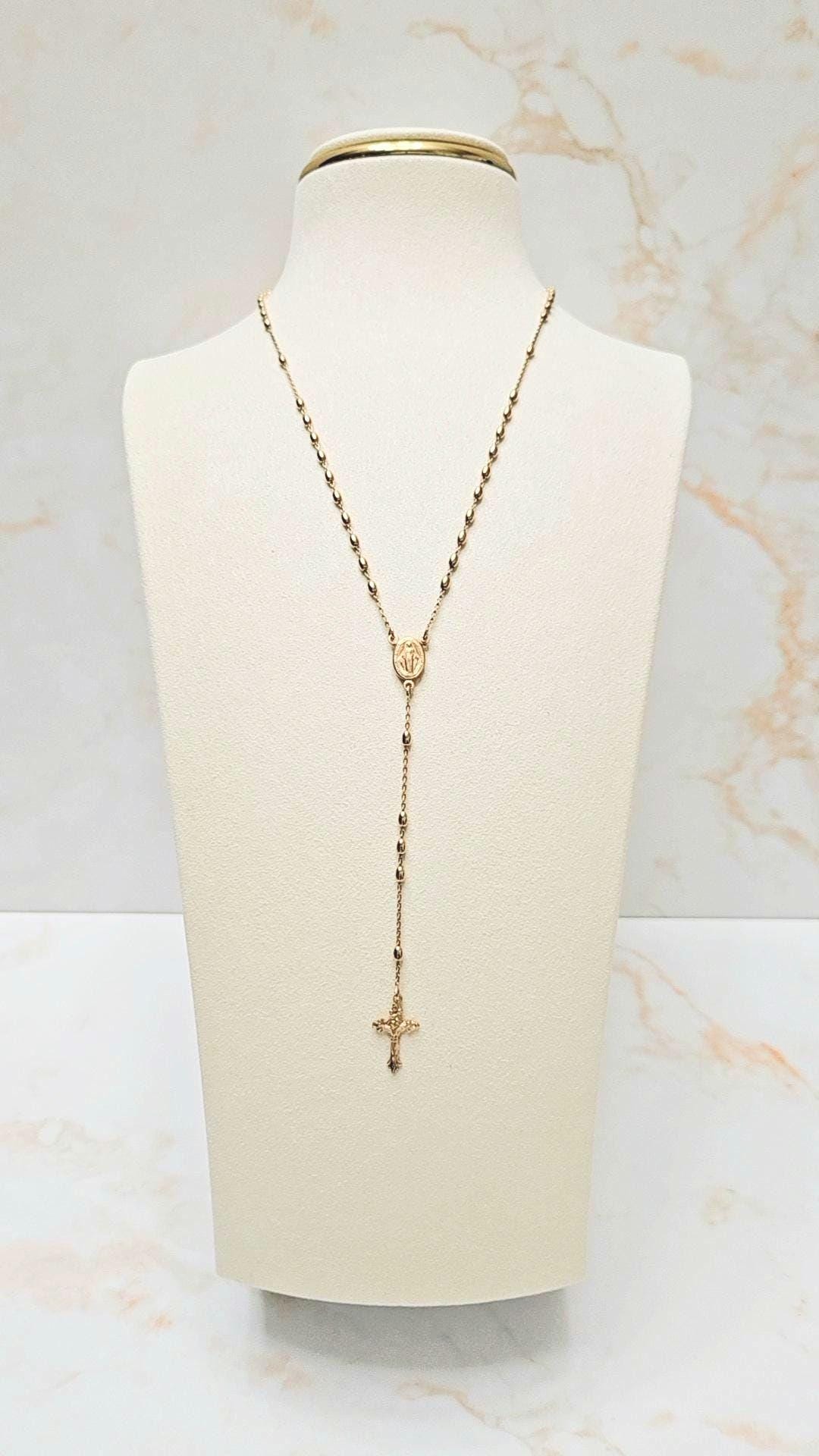 Rosary Necklace Diamond Cut Rollo Gold Chain, 925 Silver, 18K Gold ...