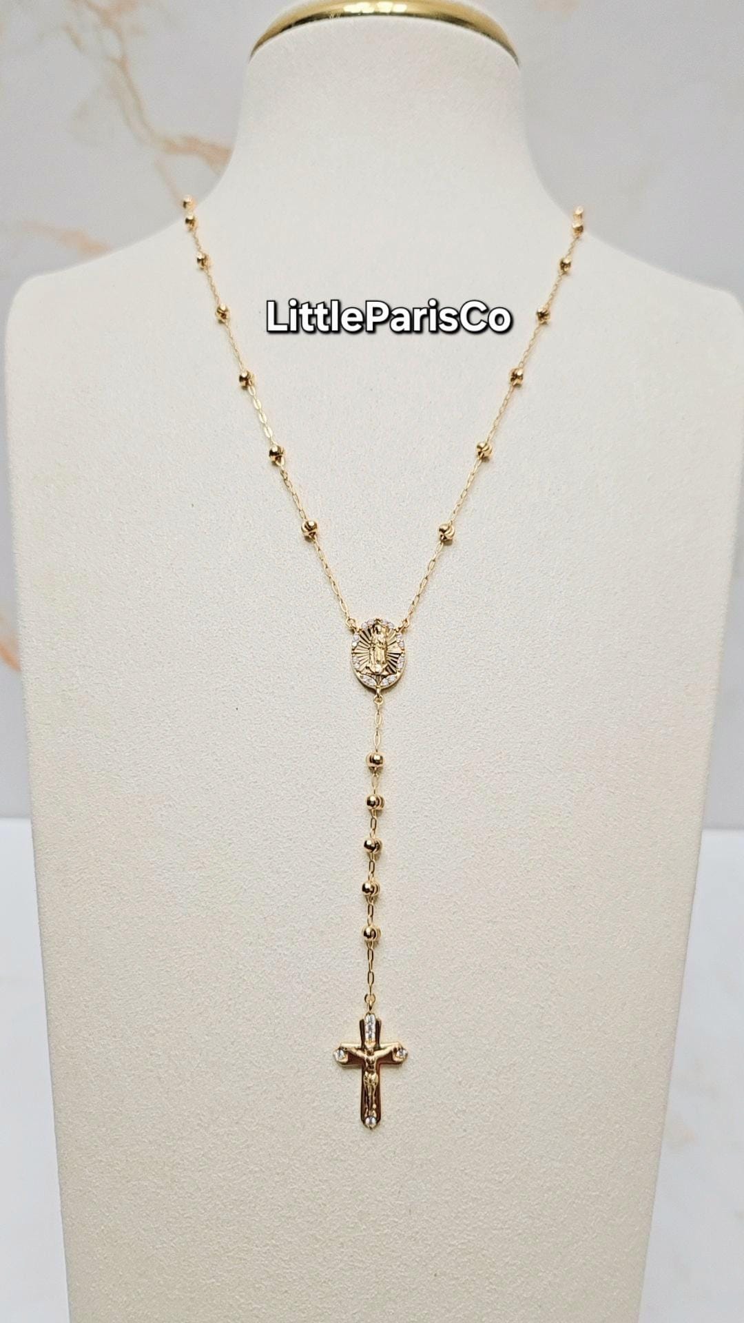 Diamond Cut Rollo Chain Rosary Gold Necklace: 925 Italian Silver, 18K ...