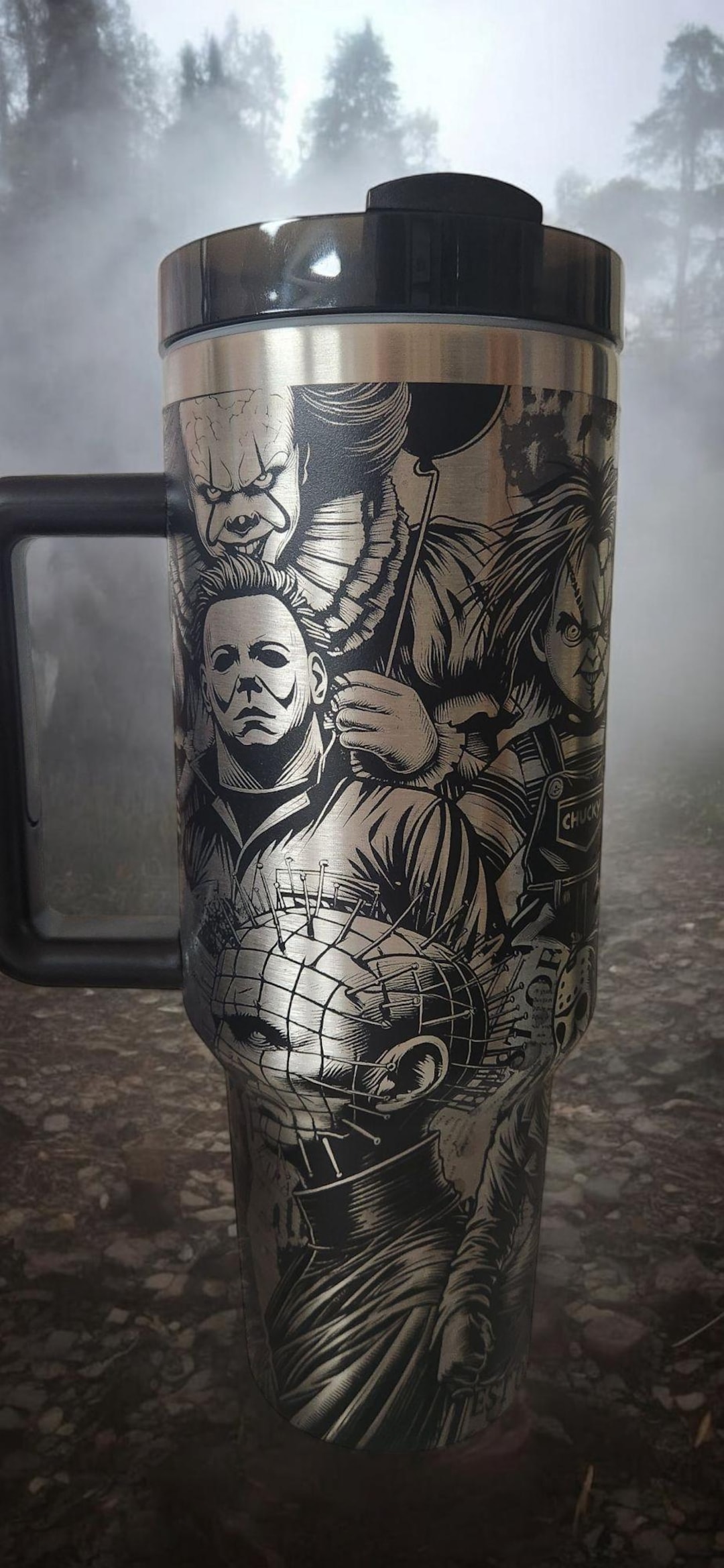 Engraved Horror Movie Killer Stainless Steel Tumbler - Hot Cold Drinks ...