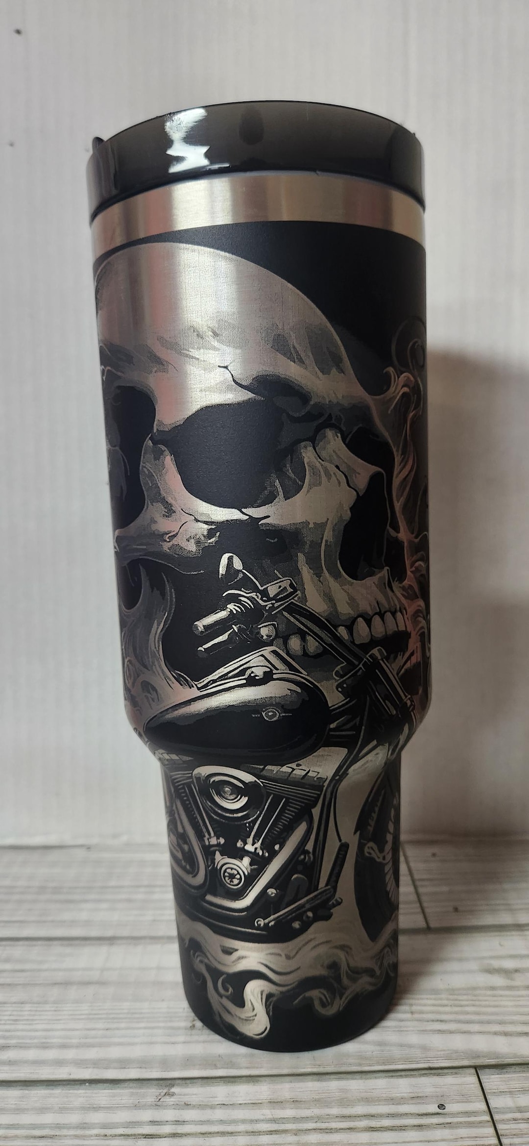 Skull Motorcycle Laser Engraved Tumbler: Biker Gift - Etsy