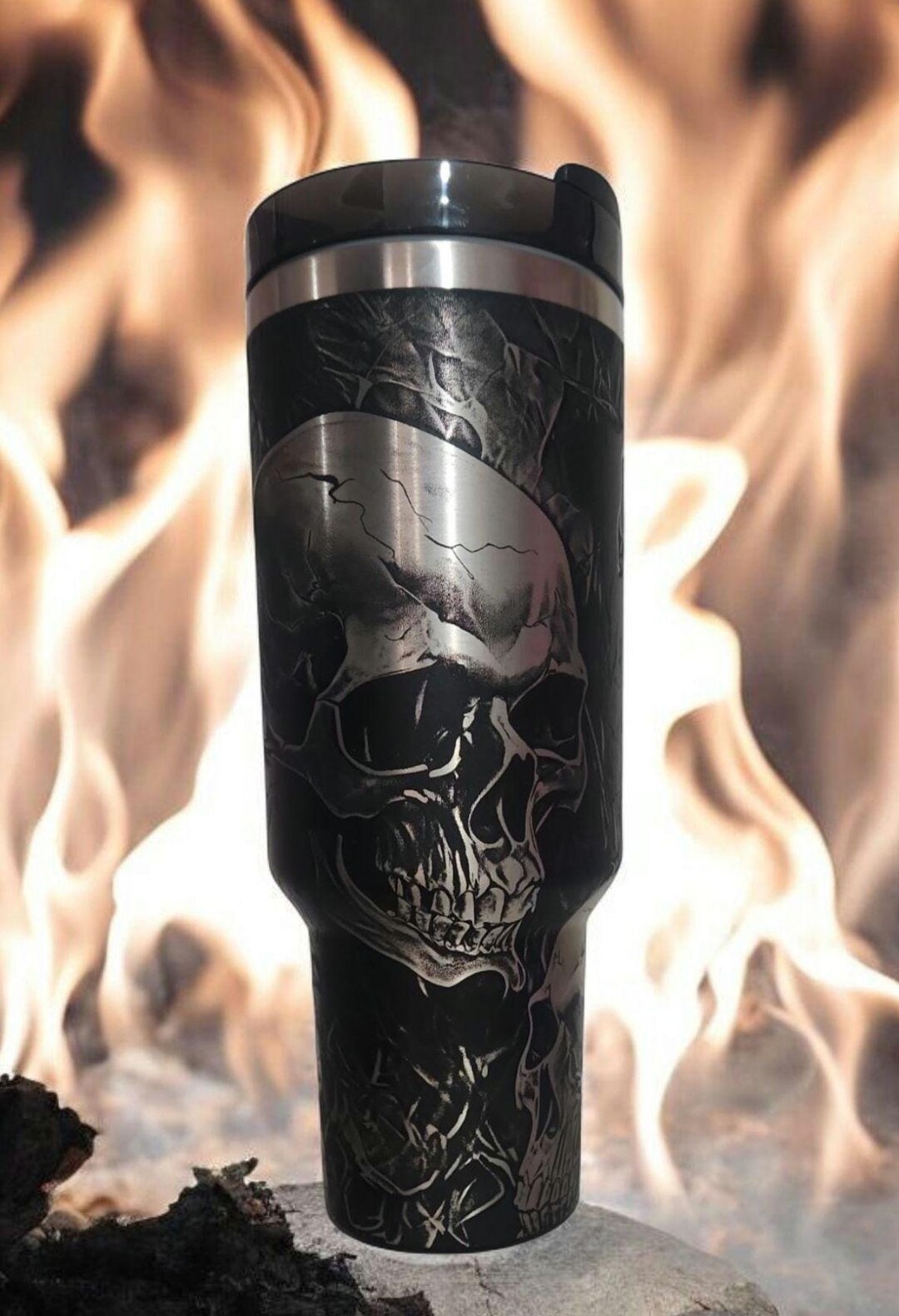 Laser Engraved Skulls and Flames Tumbler - Stainless Steel - Etsy