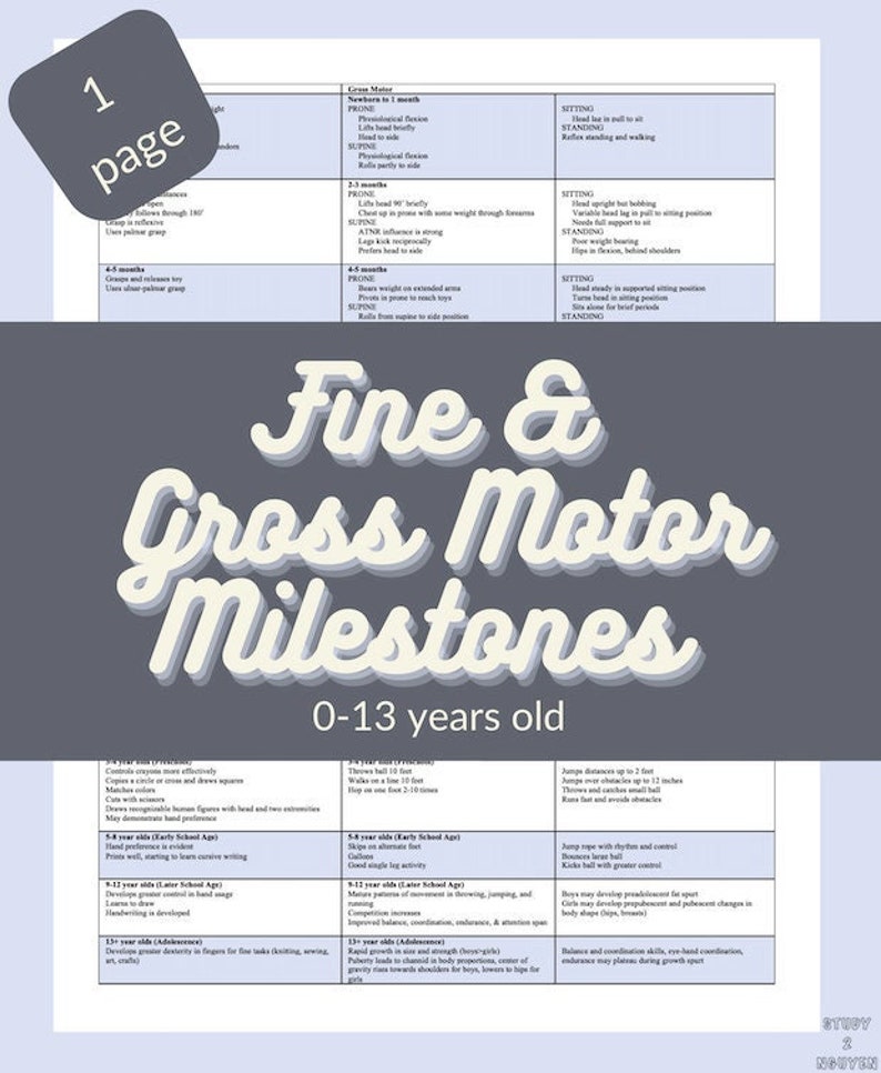 Fine and Gross Motor Milestones for Ages 0-13 Years - Great for ...