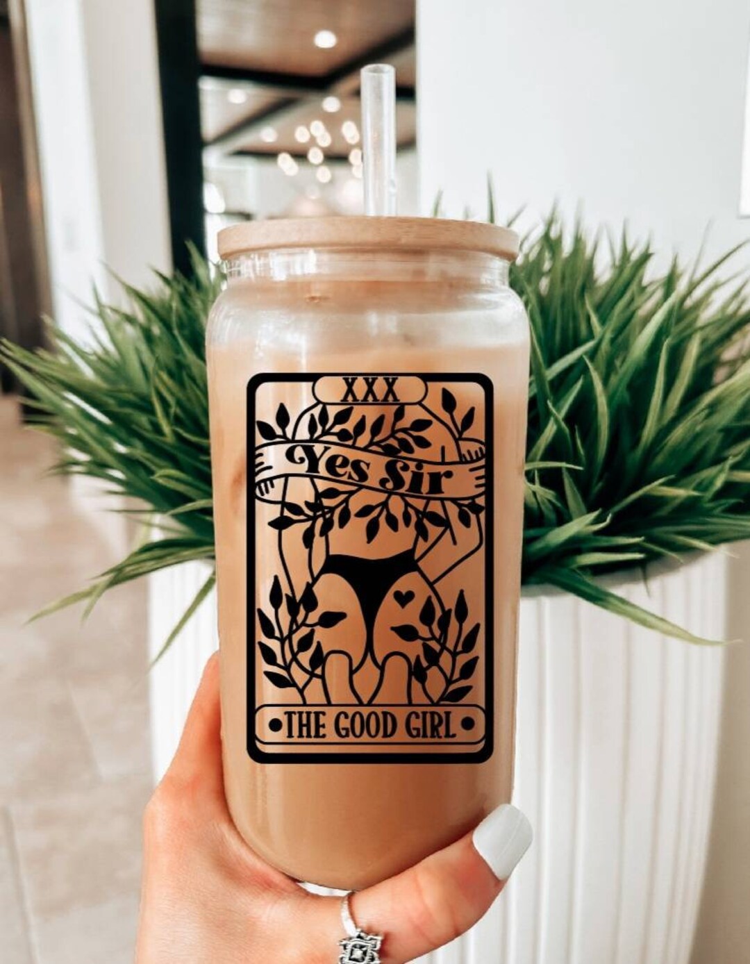 The Good Girl Yes Sir Tarot Card Beer Can Glass Cup With Lid Straw ...