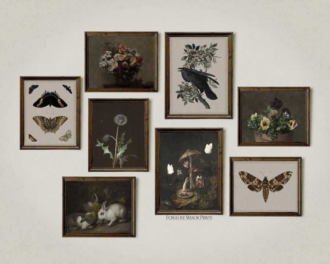 Set of 8 Dark Cottagecore Art Print Gallery, Dark Academia Decor ...