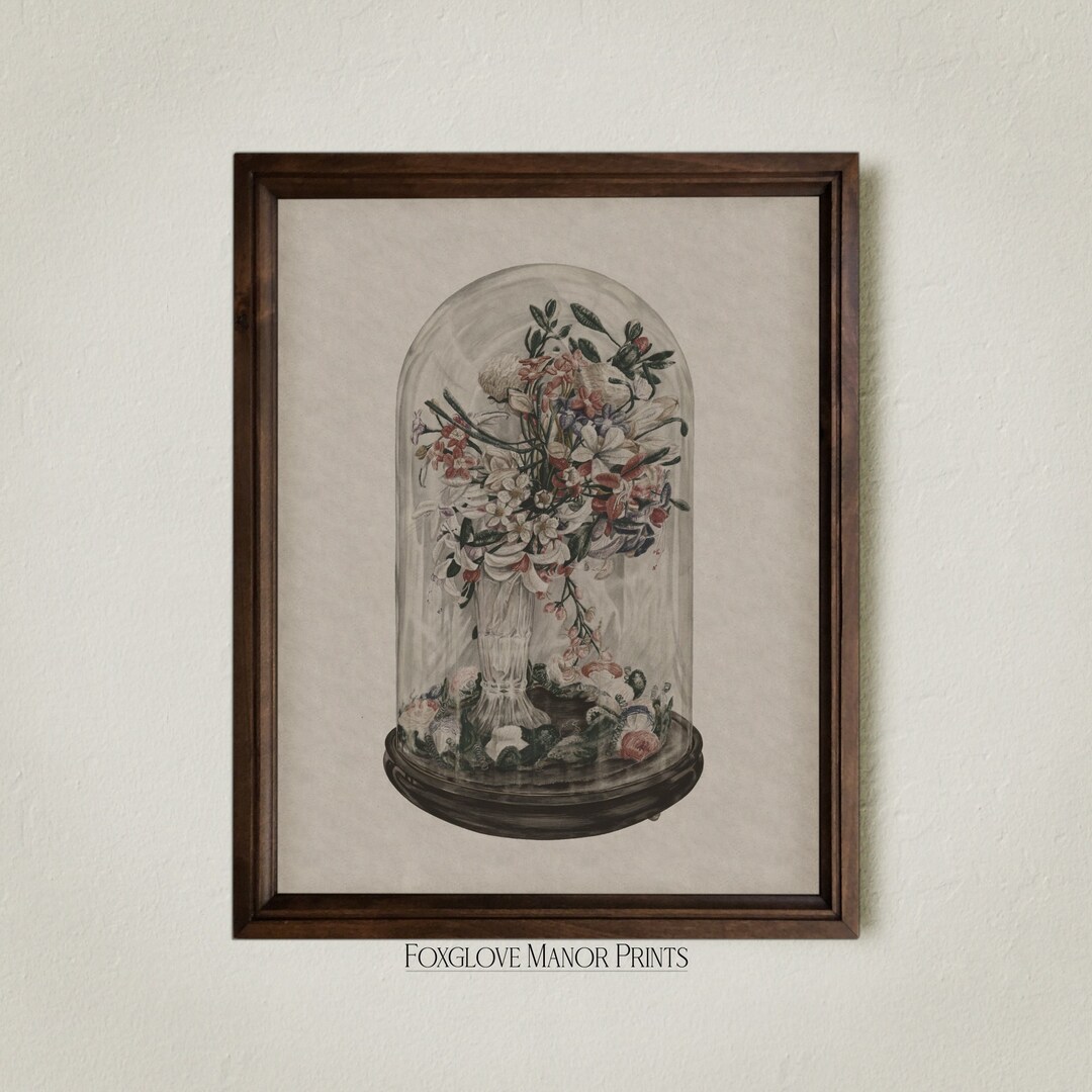 Victorian Floral Glass Dome Art Print, Printable Digital Download ...