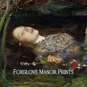 Ophelia Drowning Art Print, Digital Printable Download, Vintage Gothic ...