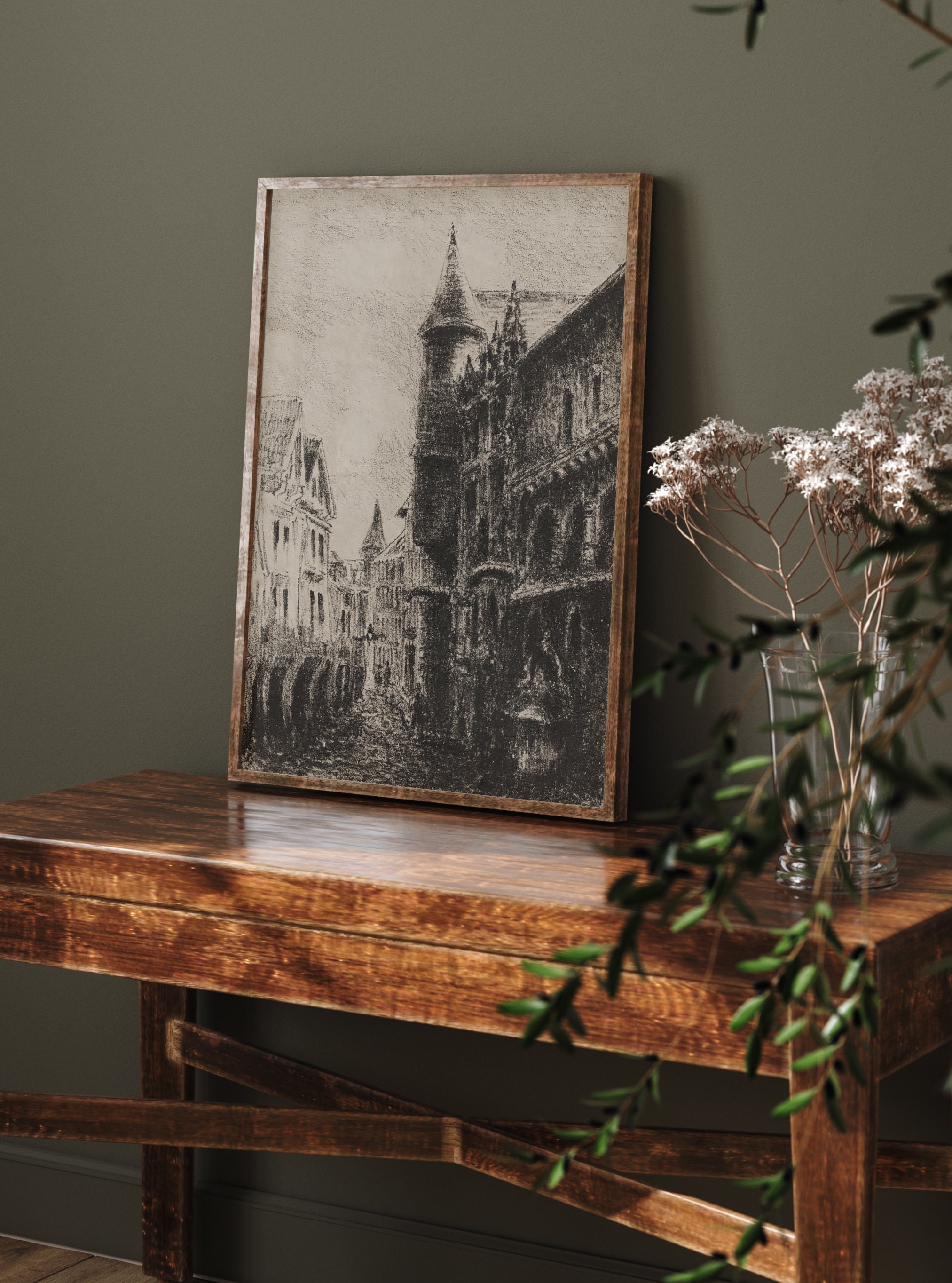 Gothic Castle Art Print, Digital Printable Download, Moody Wall Art ...