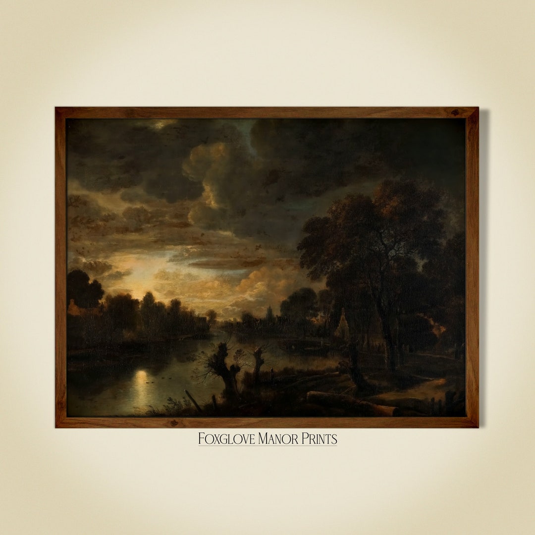 Moody Landscape Art Print Dark Oil Painting Instant Digital Download ...