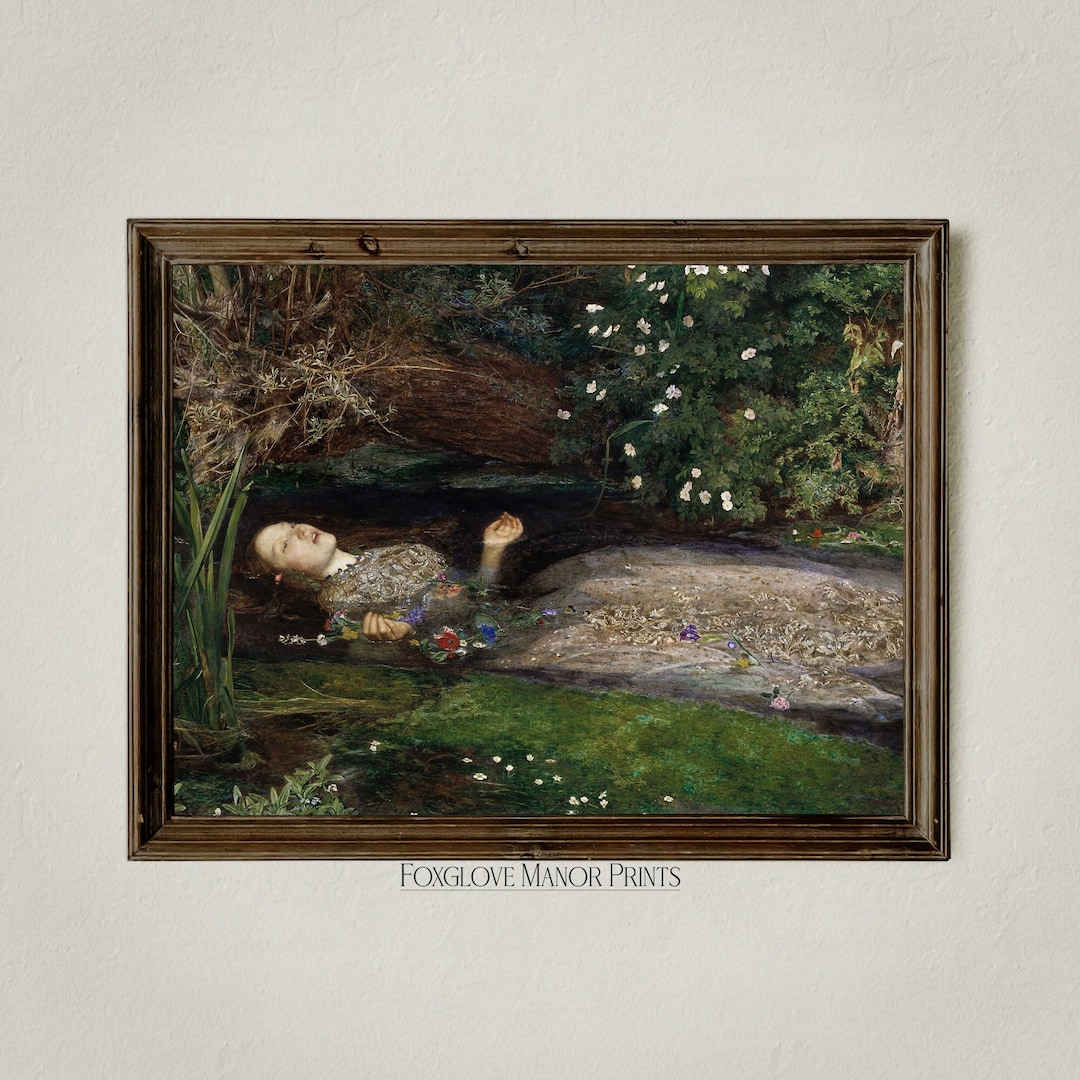 Ophelia Drowning Art Print, Digital Printable Download, Vintage Gothic ...
