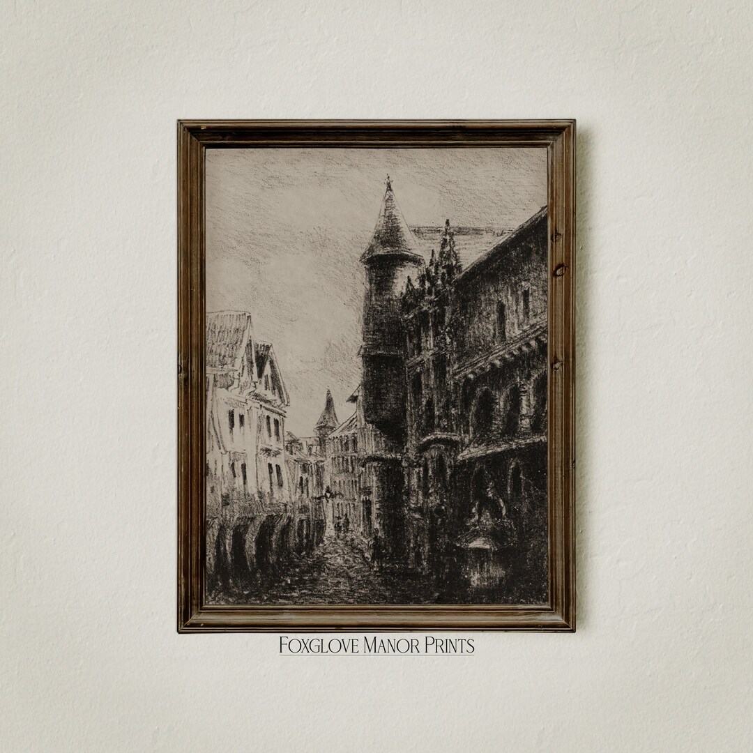 Gothic Castle Art Print, Digital Printable Download, Moody Wall Art ...