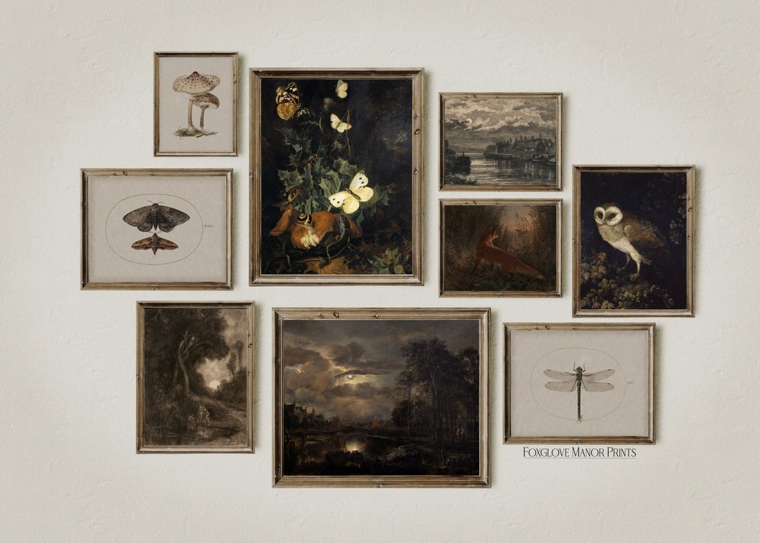 Set of 9 Dark Moody Art Prints Gallery Dark Academia Wall Art Instant ...