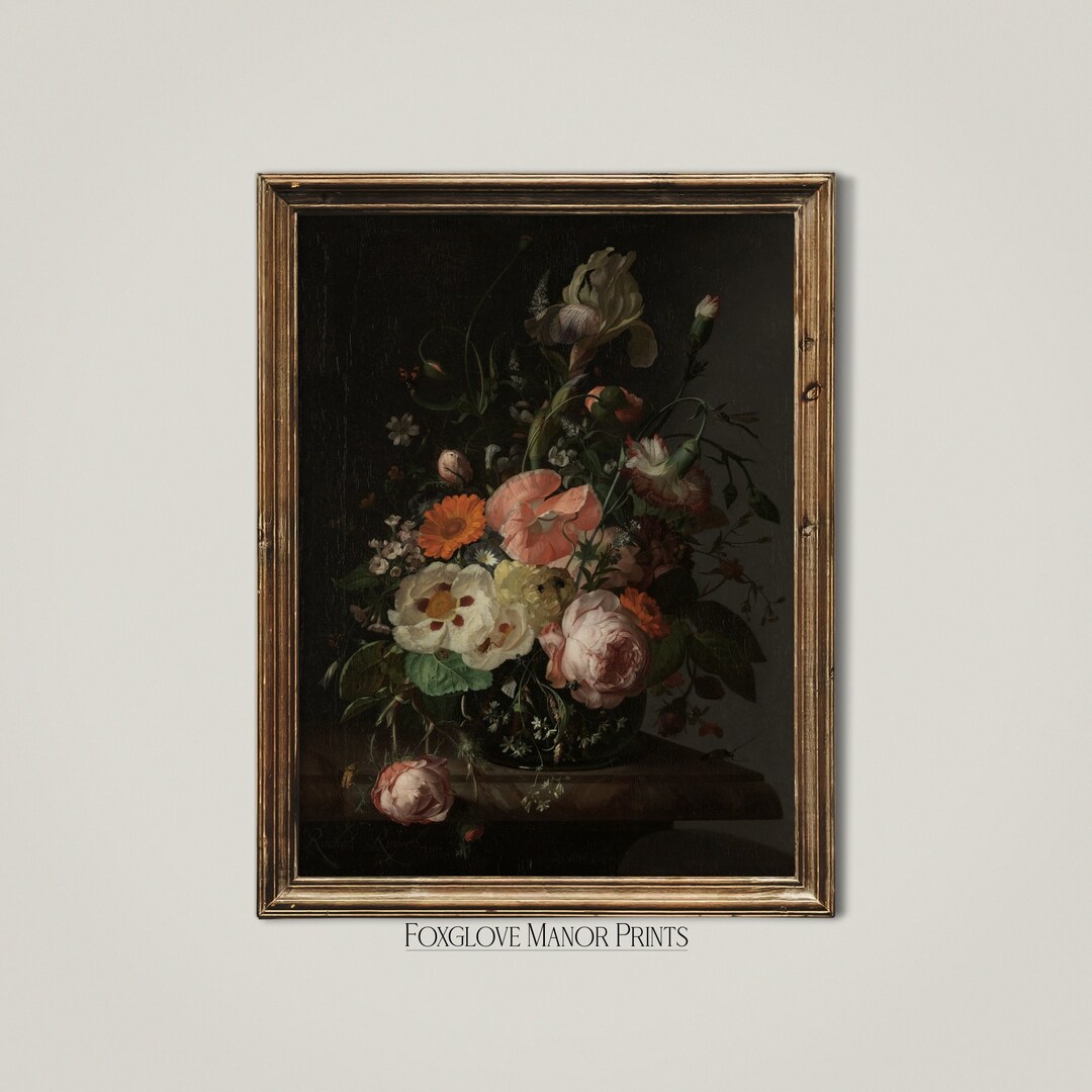 Vintage Dark Moody Flowers Print | Moody Wall Art | Dark Academia ...
