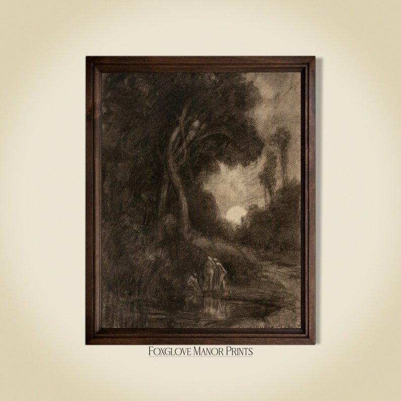 Women Bathing in the Moonlight Vintage Artwork | Digital Printable ...