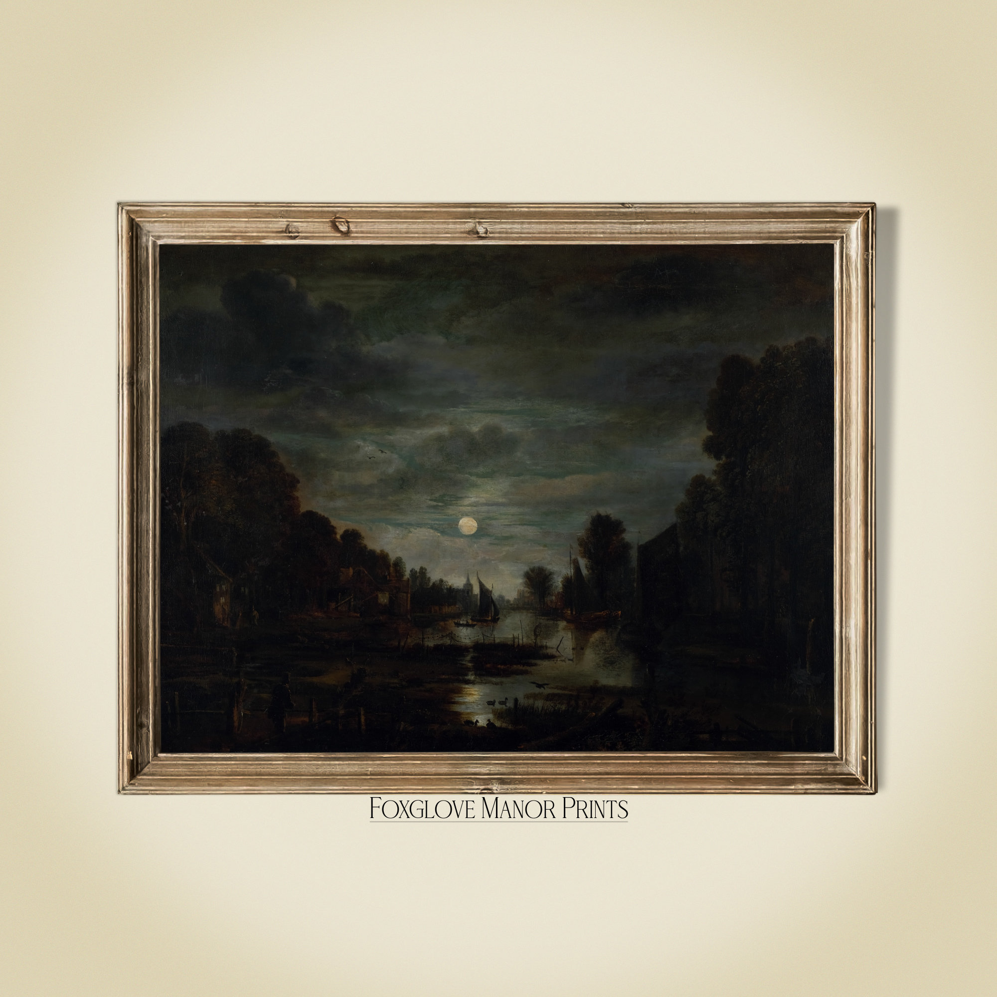 Moon Art Print Vintage Full Moon Artwork Instant Digital - Etsy