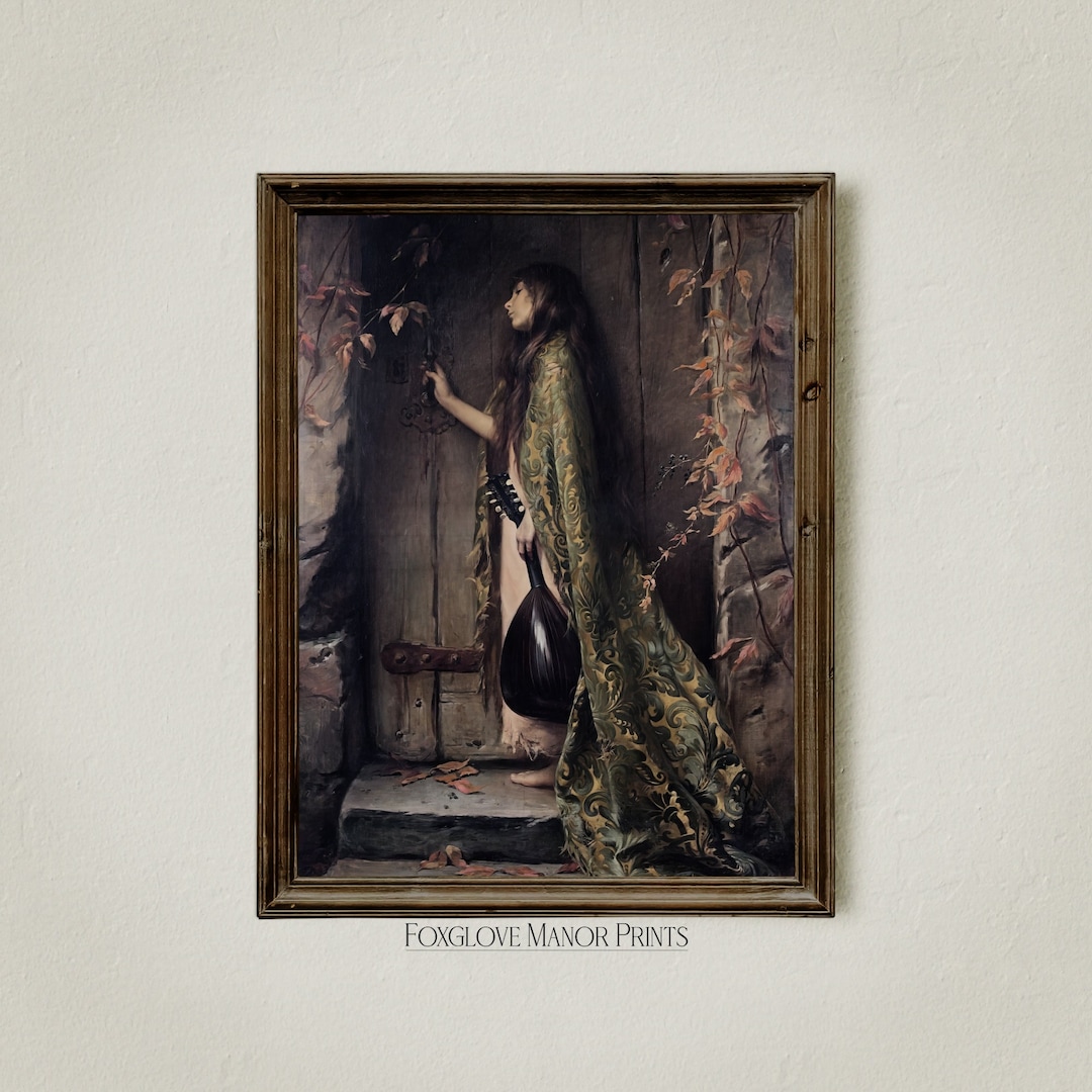 Woman With Lute Art Print, Moody Oil Painting Artwork, Renaissance ...