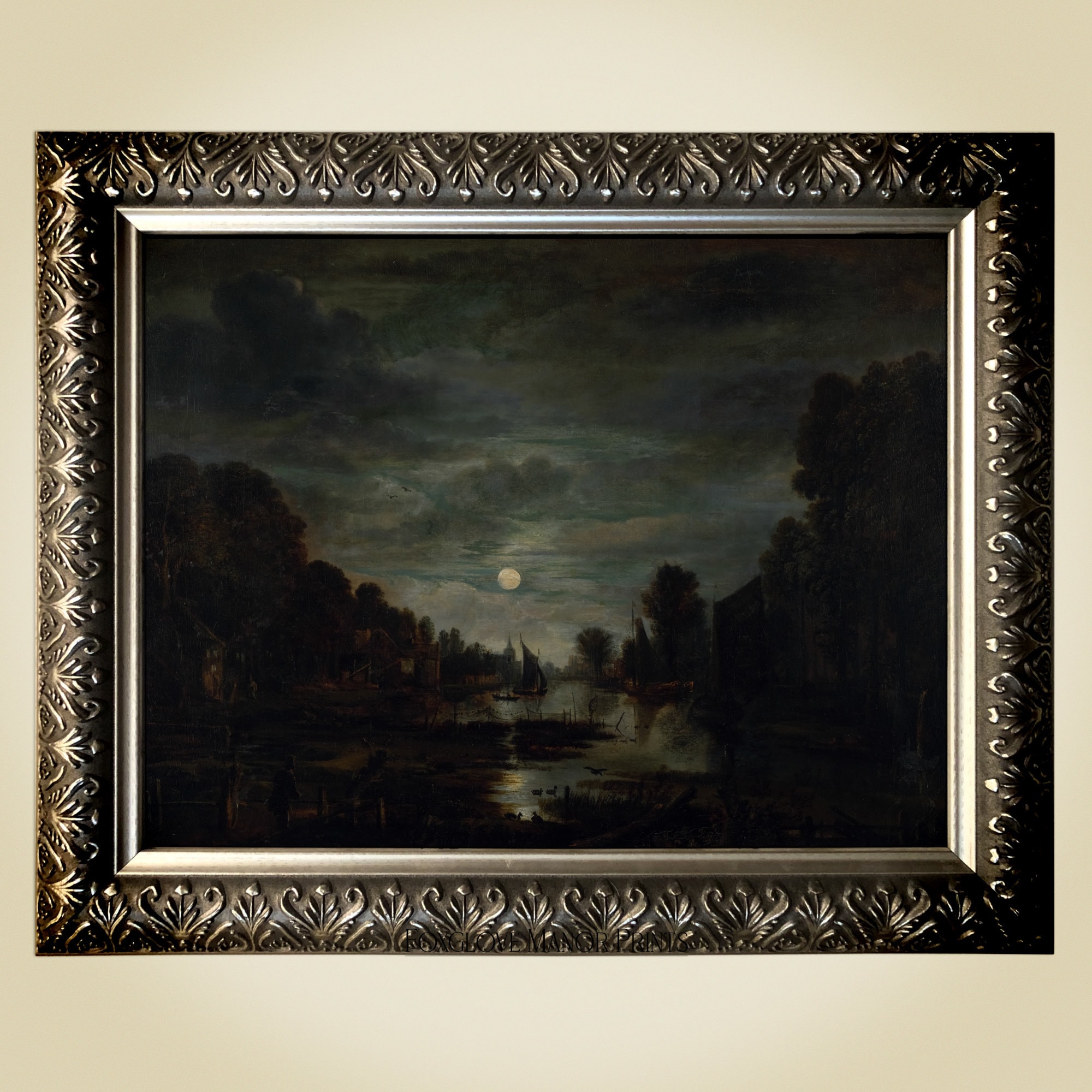 Moon Art Print Vintage Full Moon Artwork Instant Digital - Etsy