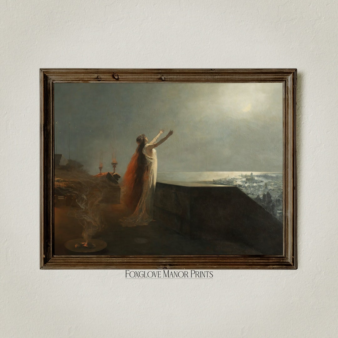 Invoking Moon Goddess Print, Woman Under Celestial Night Sky Wall Art ...