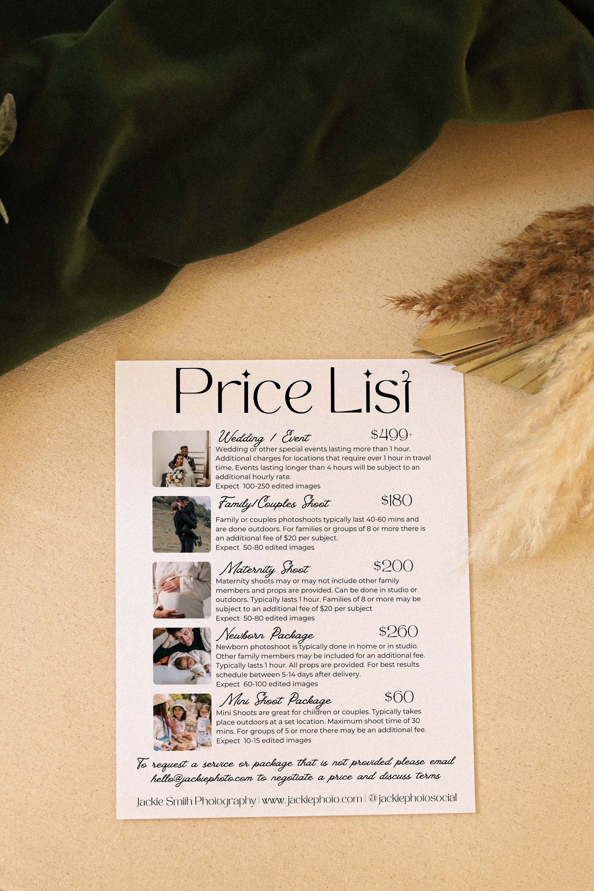 Photography Pricing List Template: Minimalist Price Guide (US Letter ...