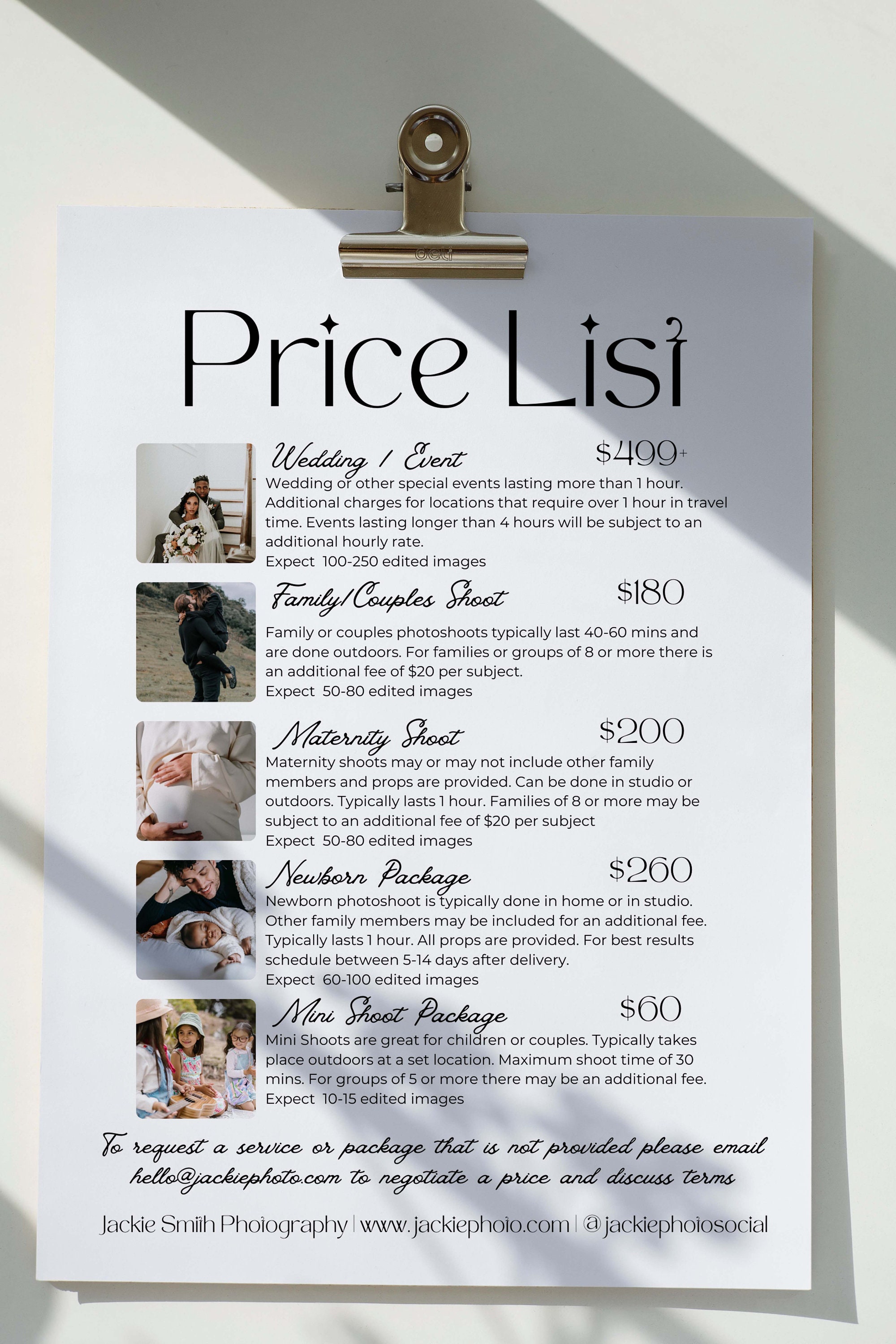 Photography Pricing List Template: Minimalist Price Guide (US Letter ...