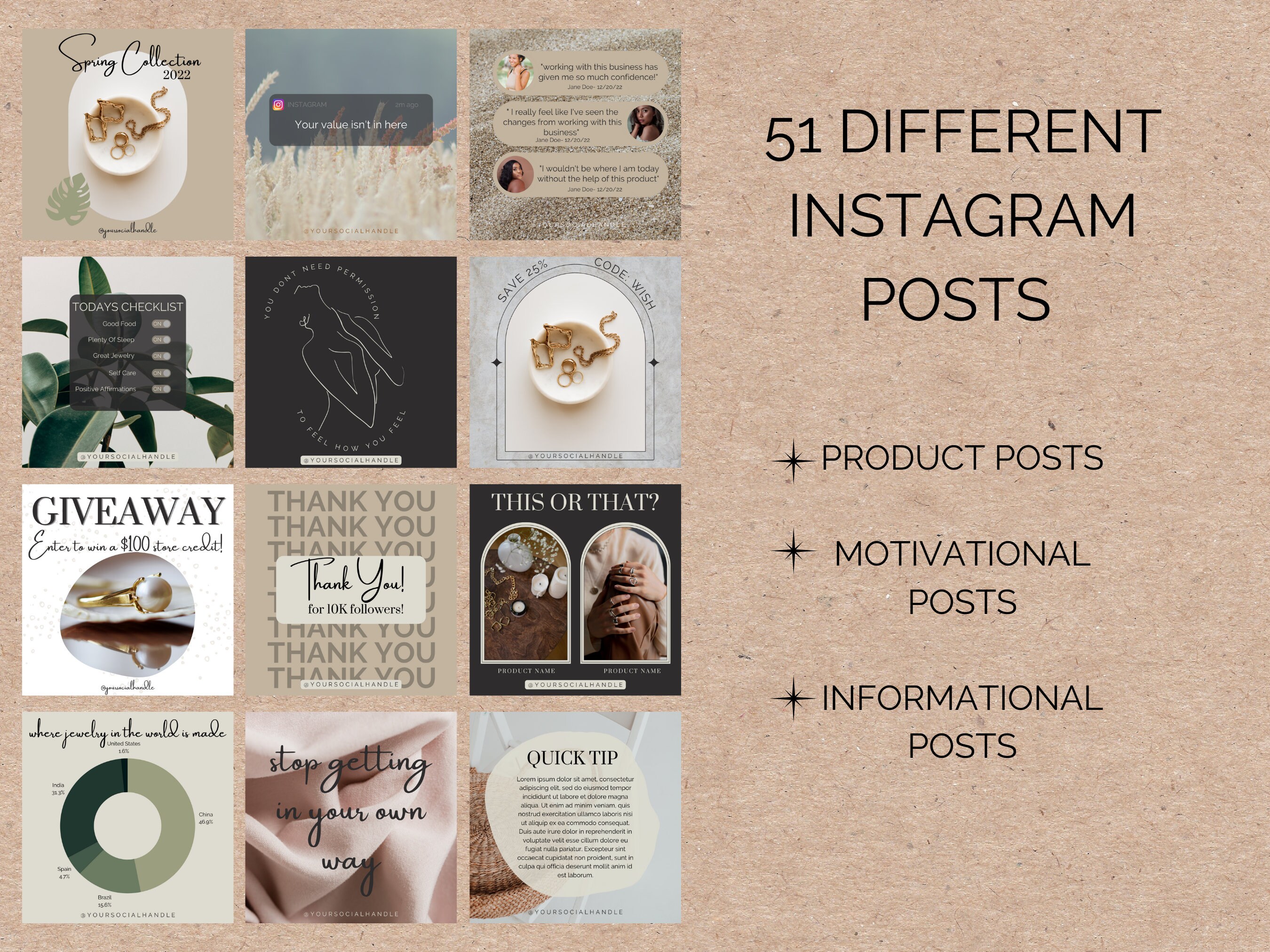 Modern Boho Instagram Mega Bundle, Neutral Social Media Template, Beige ...