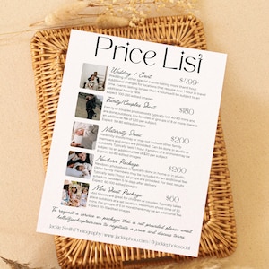 Photography Pricing List Template: Minimalist Price Guide (US Letter ...