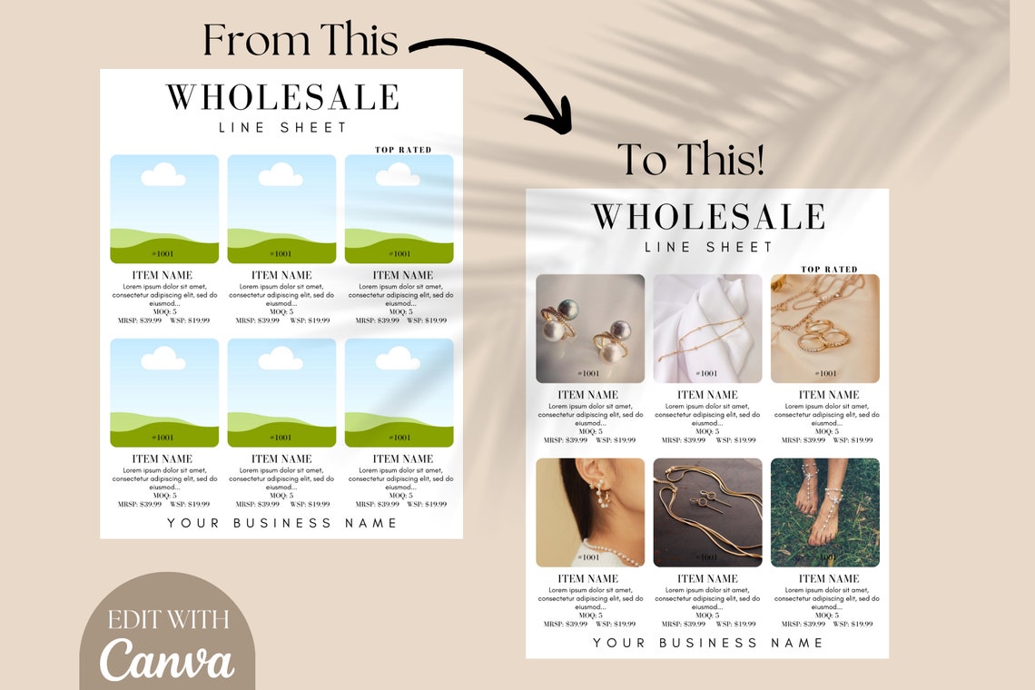 Wholesale Line Sheet Template, Wholesale Price Sheet, Price List ...