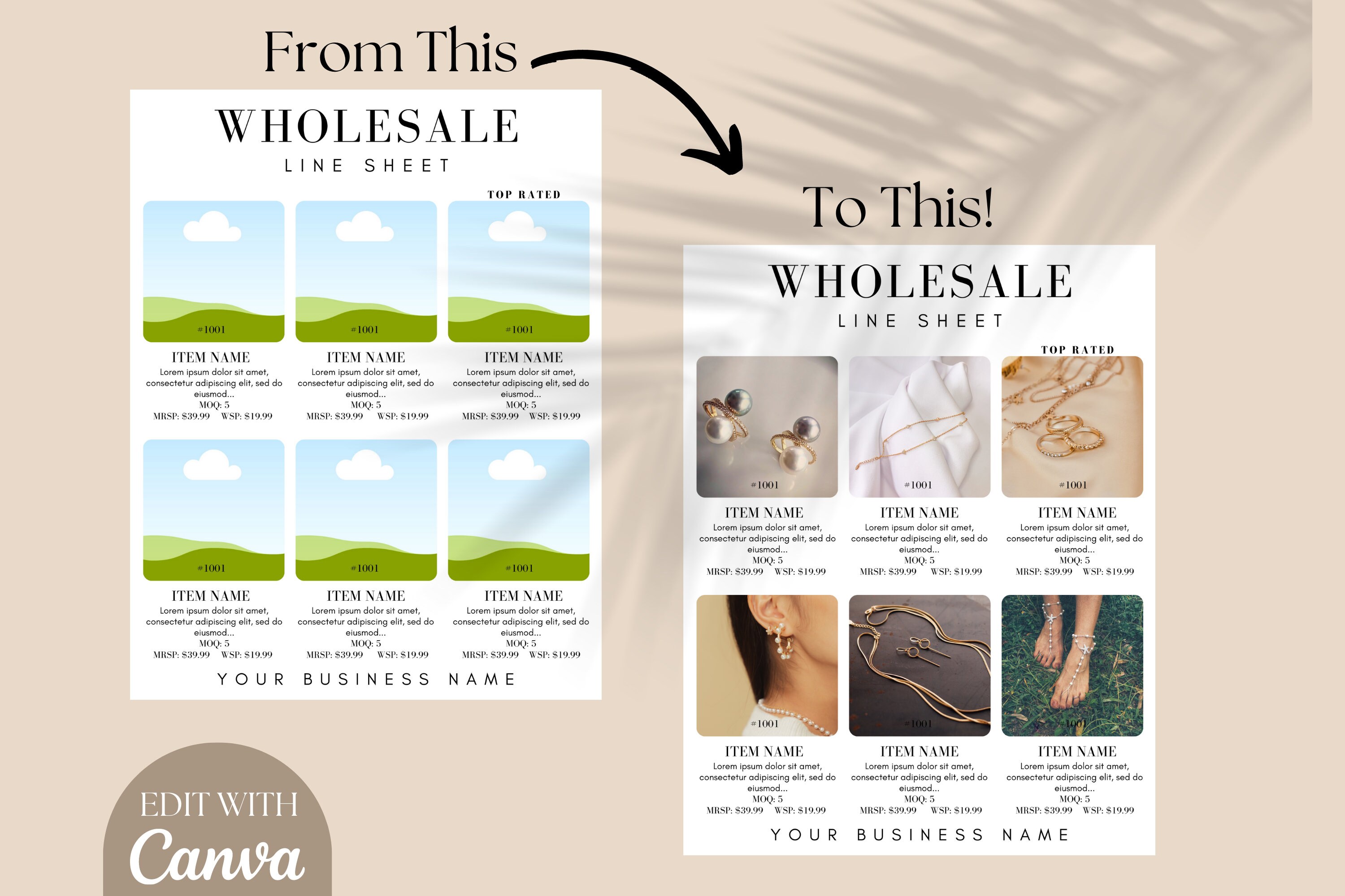 Wholesale Line Sheet Template, Wholesale Price Sheet, Price List ...