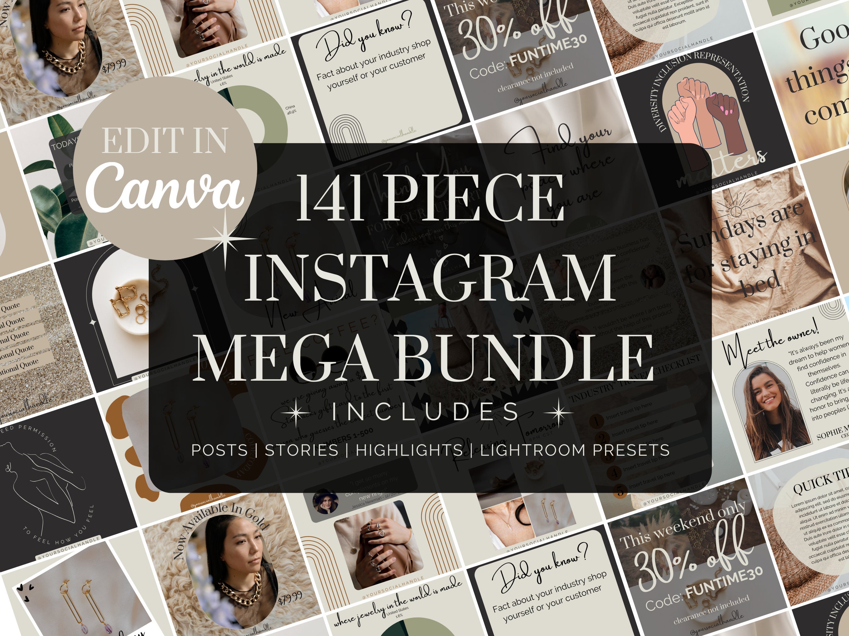 Modern Boho Instagram Mega Bundle, Neutral Social Media Template, Beige ...