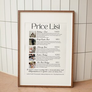 Photography Pricing List Template: Minimalist Price Guide (US Letter ...