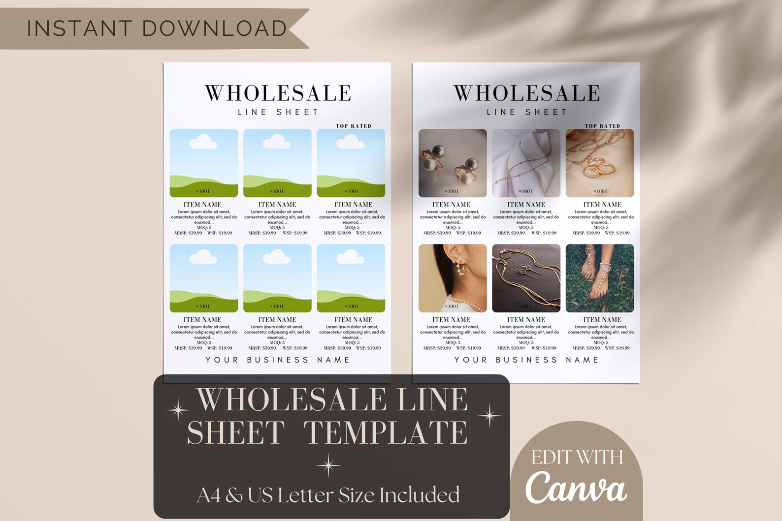 Wholesale Line Sheet Template, Wholesale Price Sheet, Price List ...