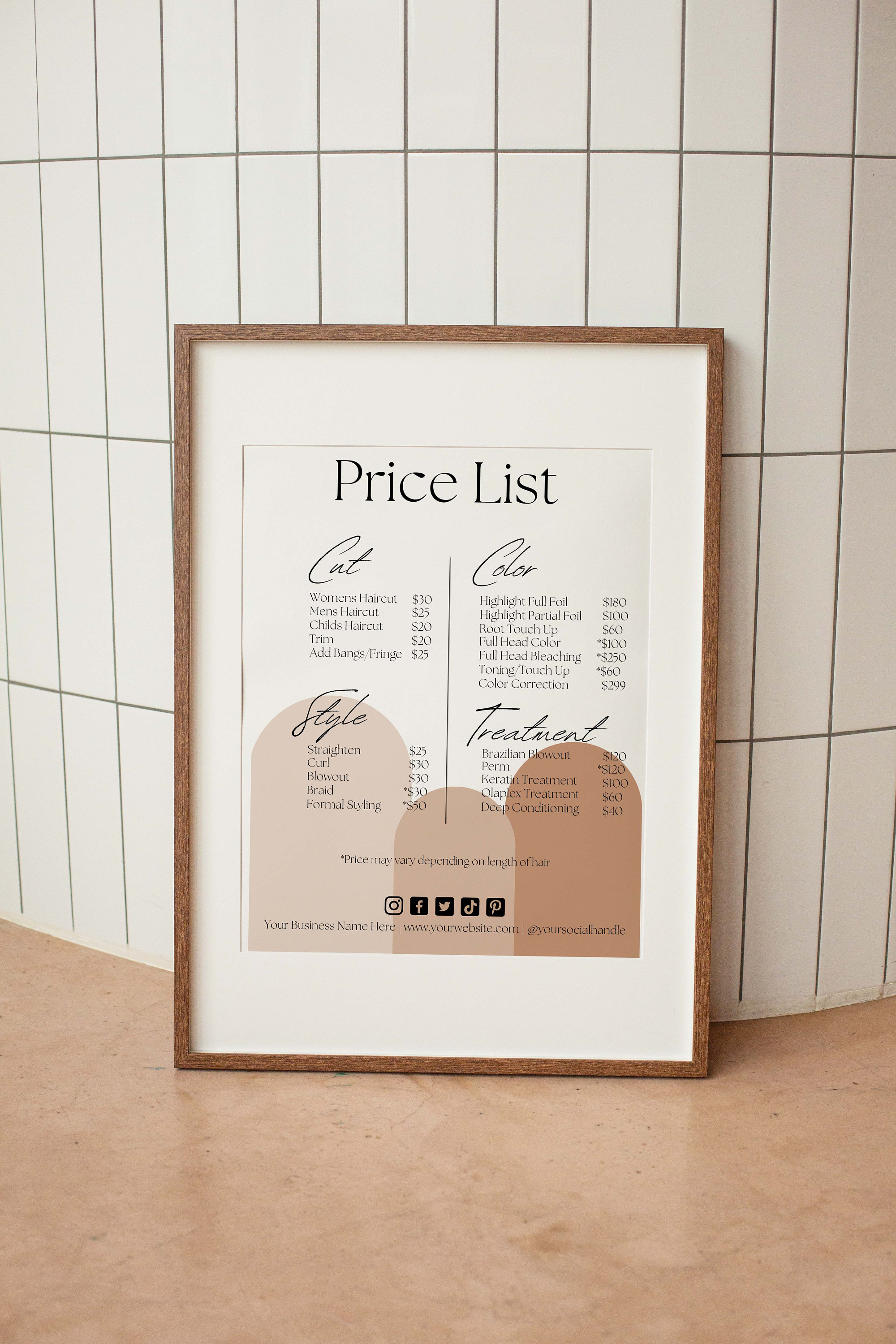 Hair Salon Price List Template: Customizable Minimalist Design (8.5x11 ...
