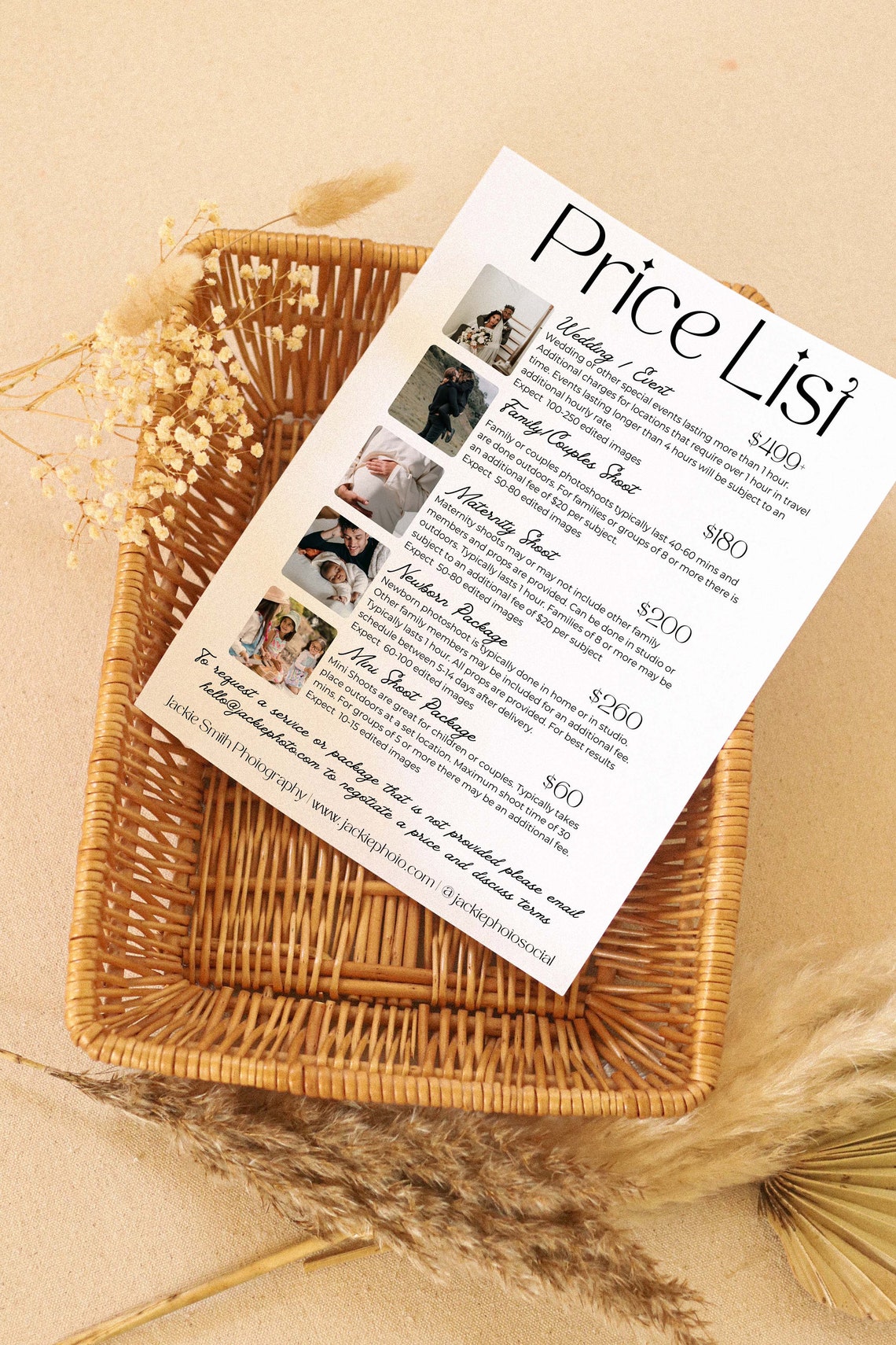 Photography Pricing List Template: Minimalist Price Guide (US Letter ...