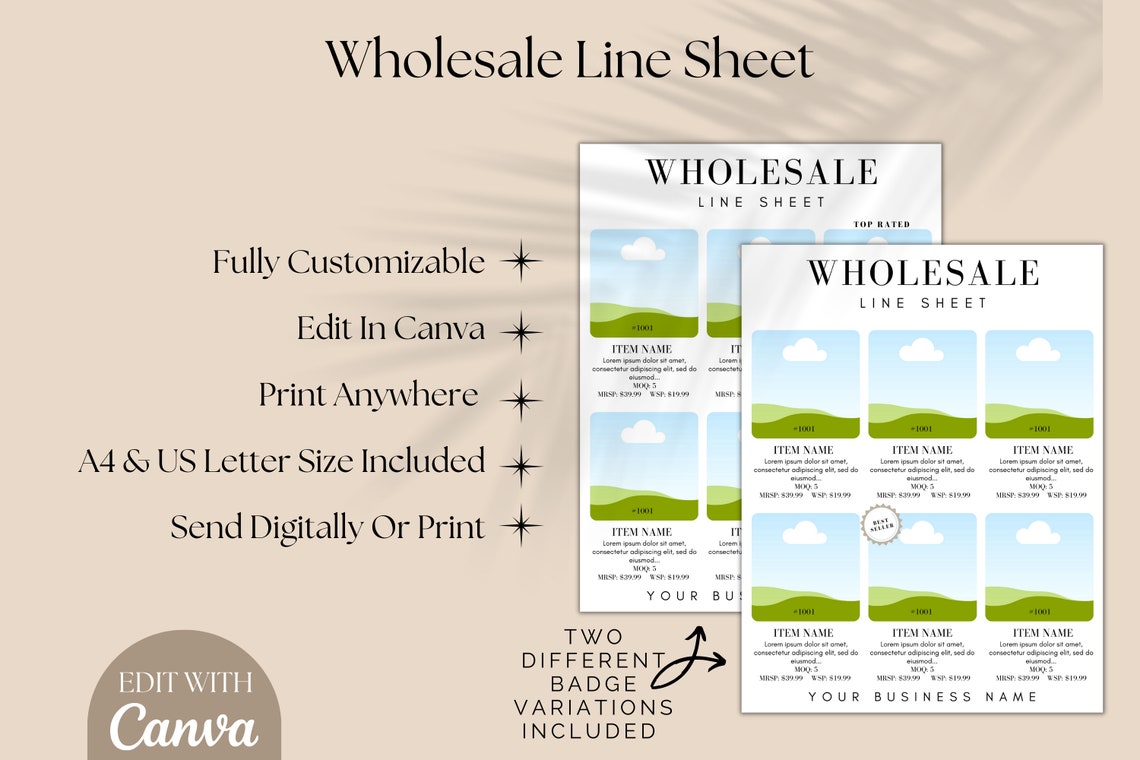 Wholesale Line Sheet Template, Wholesale Price Sheet, Price List ...