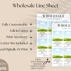 Wholesale Line Sheet Template, Wholesale Price Sheet, Price List ...