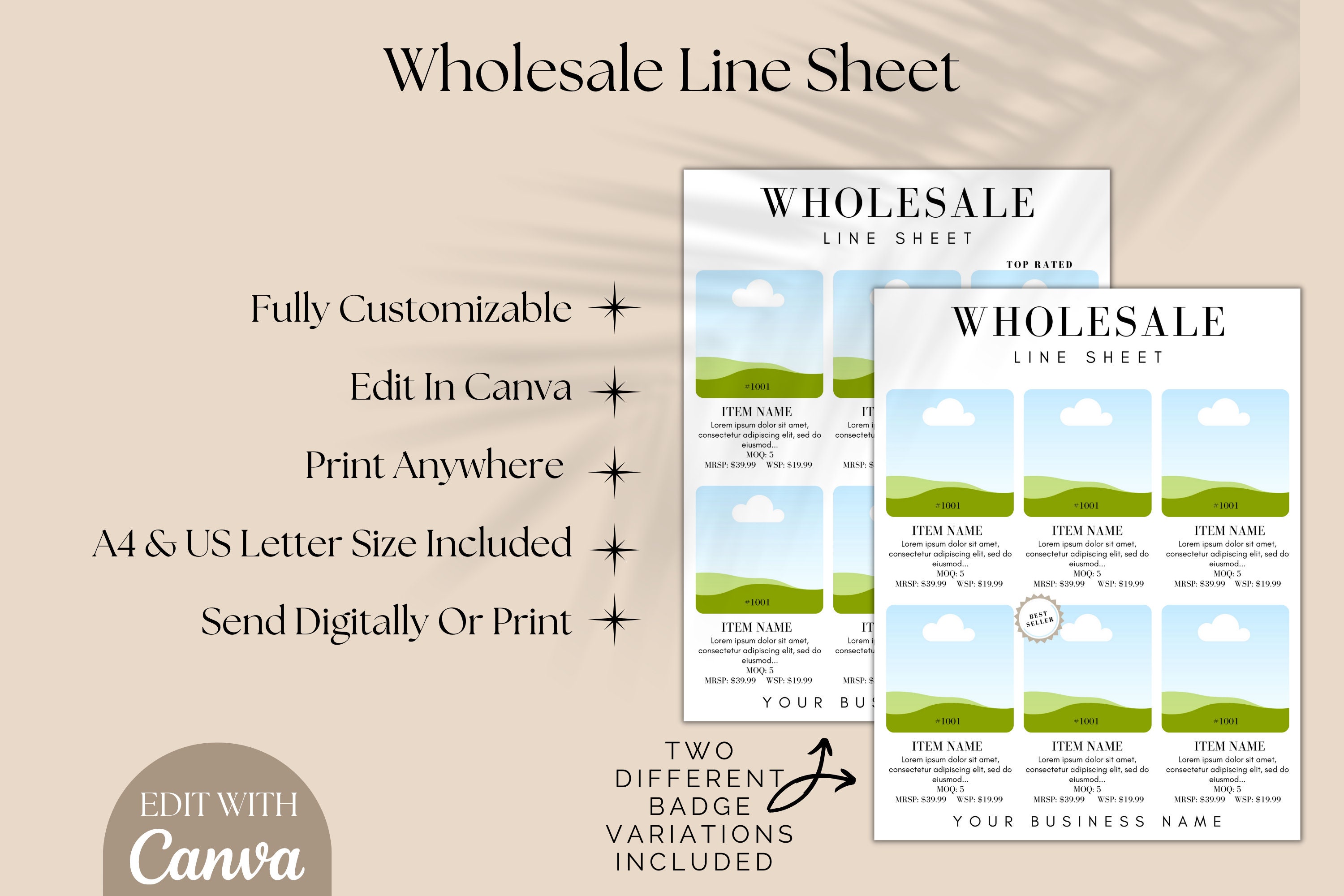 Wholesale Line Sheet Template, Wholesale Price Sheet, Price List ...