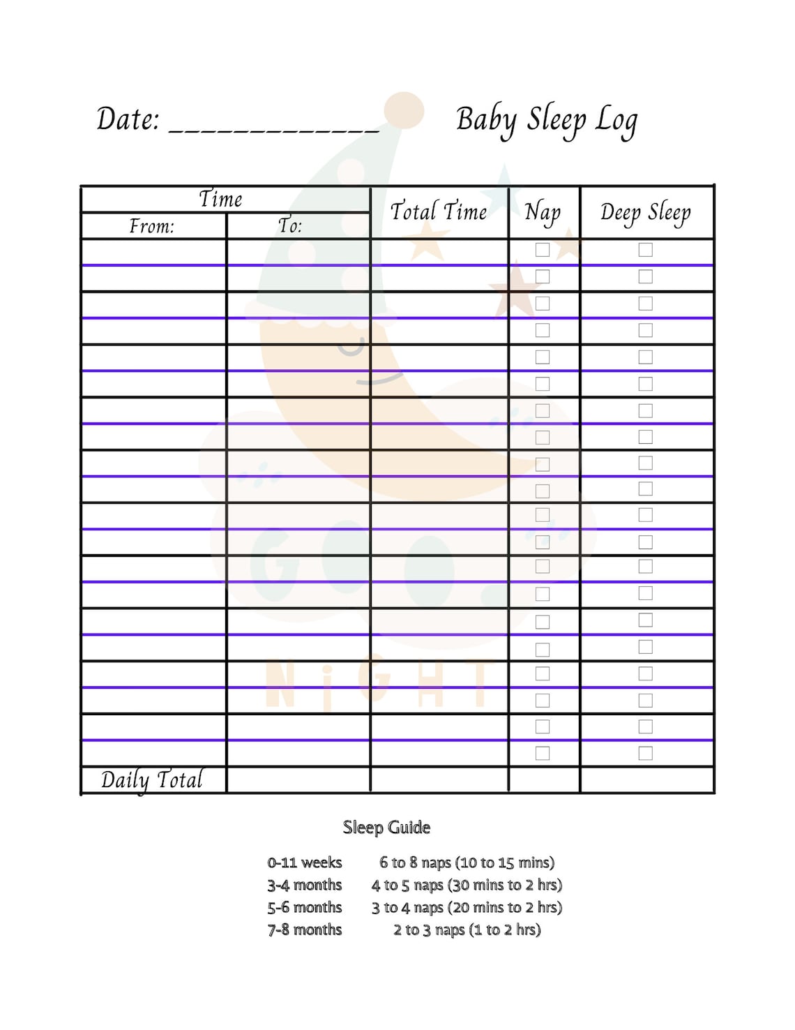 Printable Baby Sleep Log - Etsy
