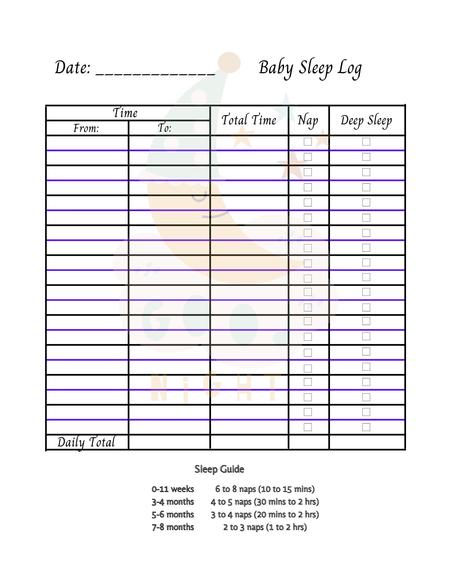 Printable Baby Sleep Log - Etsy