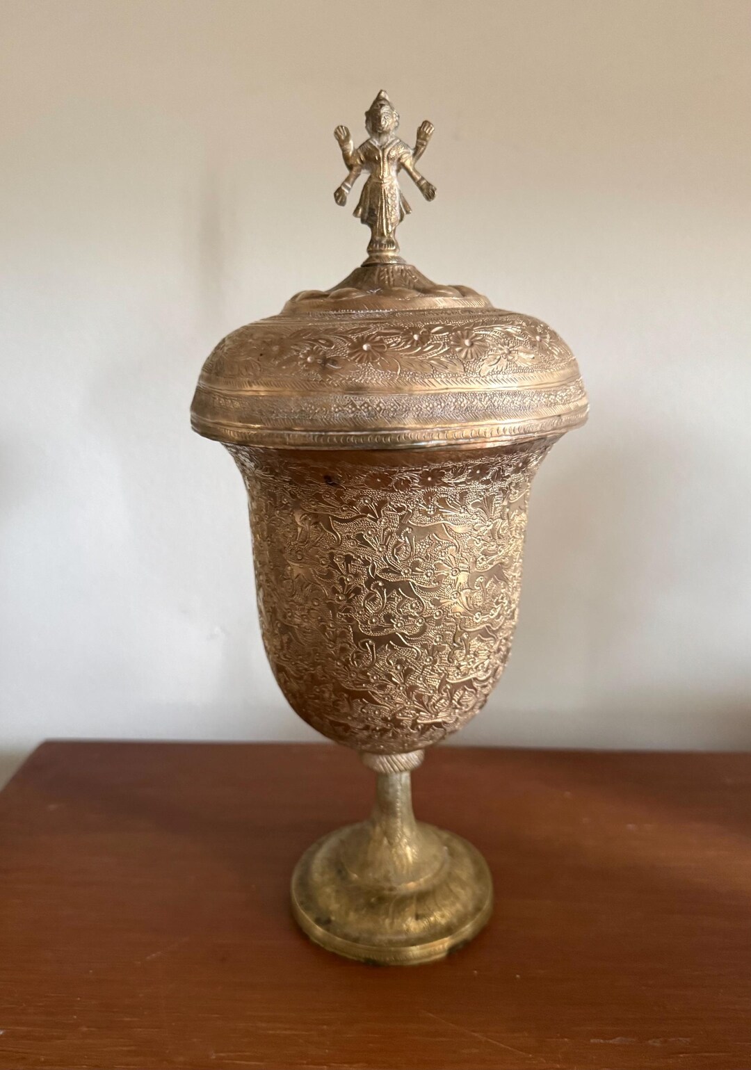 Vintage Etched Brass Pedestal Jar - Etsy