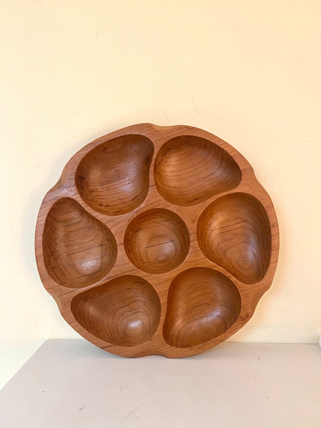 Vintage Teak Wood Serving Dish With 7 Sections - Etsy