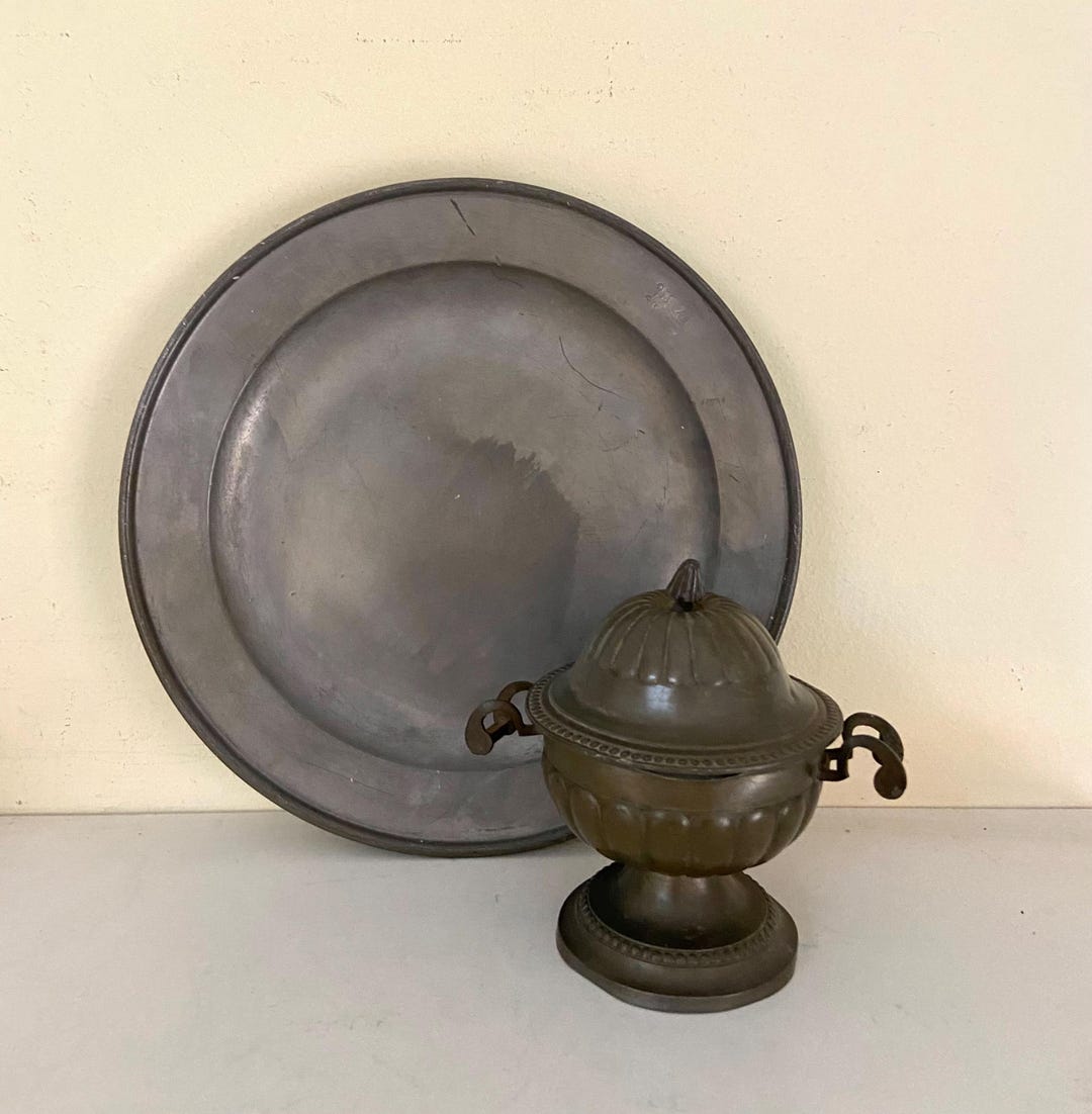 Vintage Pewter Plate and Covered Dish - Etsy
