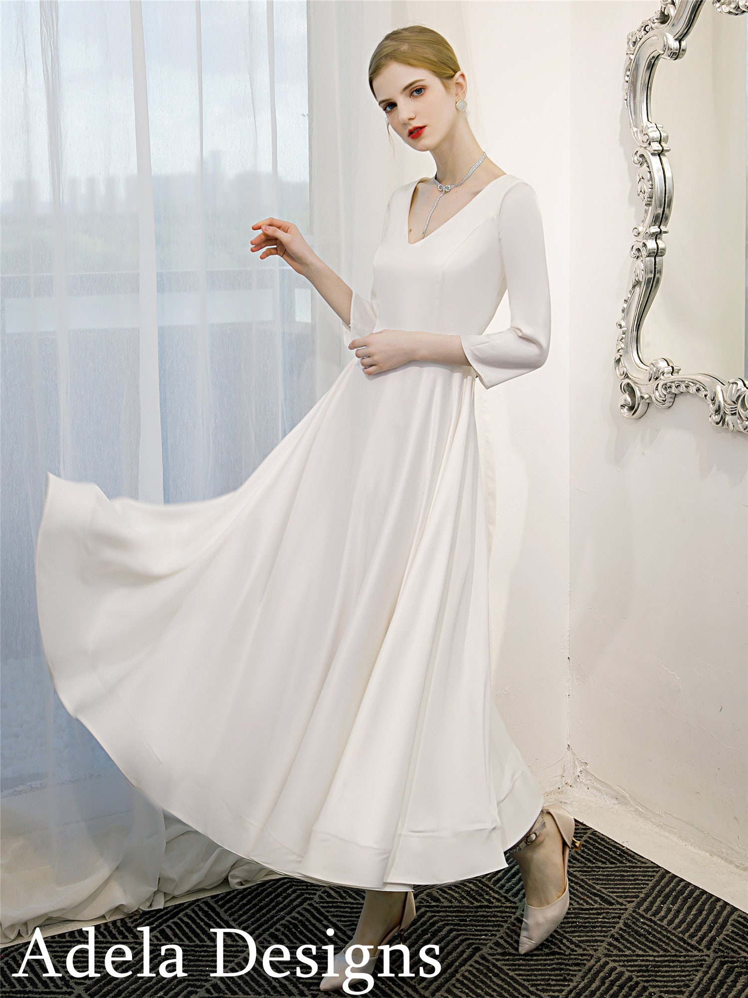Soft Satin Vintage Short Wedding Dress Bridal Gown Classic Minimalist ...