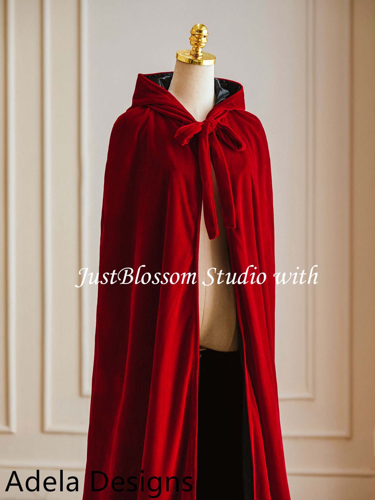 Velvet Witchy Style Simple Dark Red Cape Bridal With Hood Ribbon - Etsy